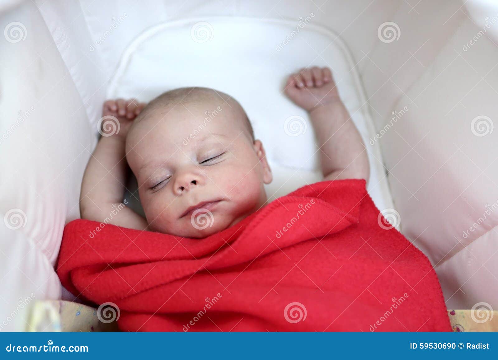 Baby Sleeping Under Red Blanket Stock Photo - Image of perfection ...