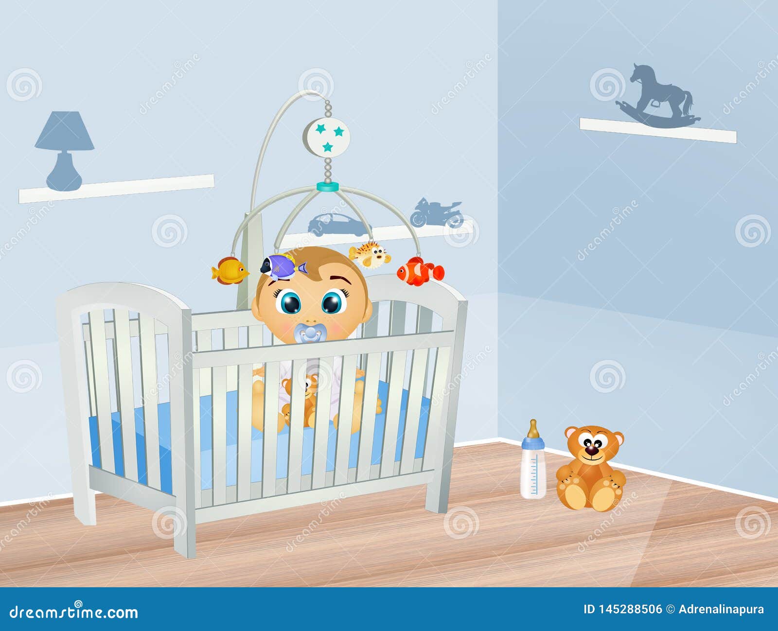 Baby Sleeps in the Cot in the Bedroom Stock Illustration - Illustration ...