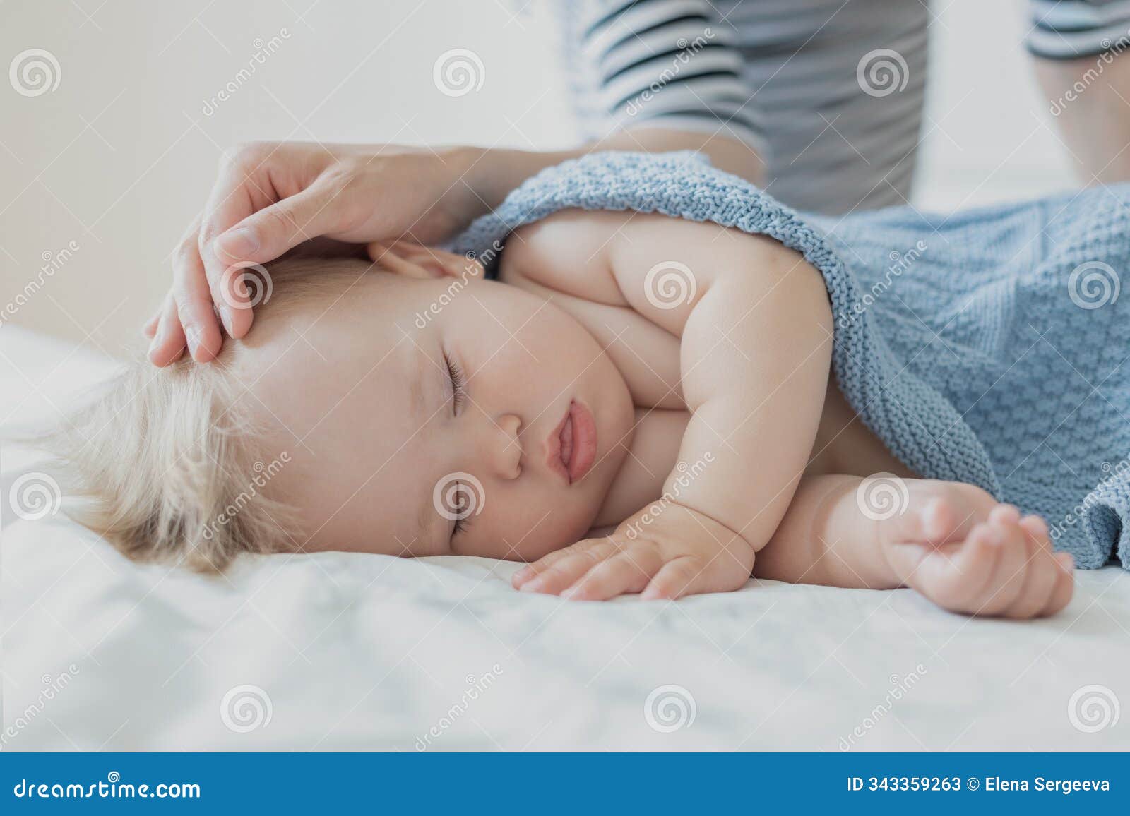 Baby Sleeps, Cute Nine Month Old Baby Sleeping in Comfortable Bed Stock ...