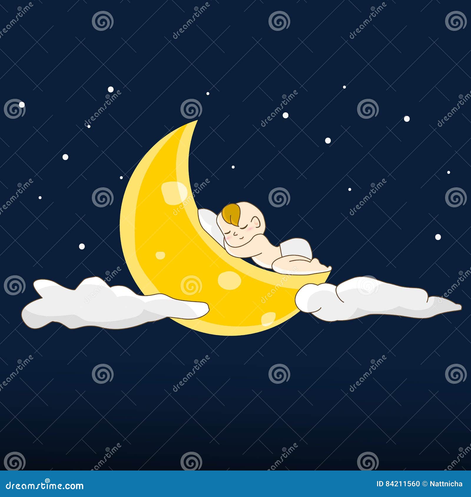 Baby sleeps on a moon stock vector. Illustration of lovely - 84211560