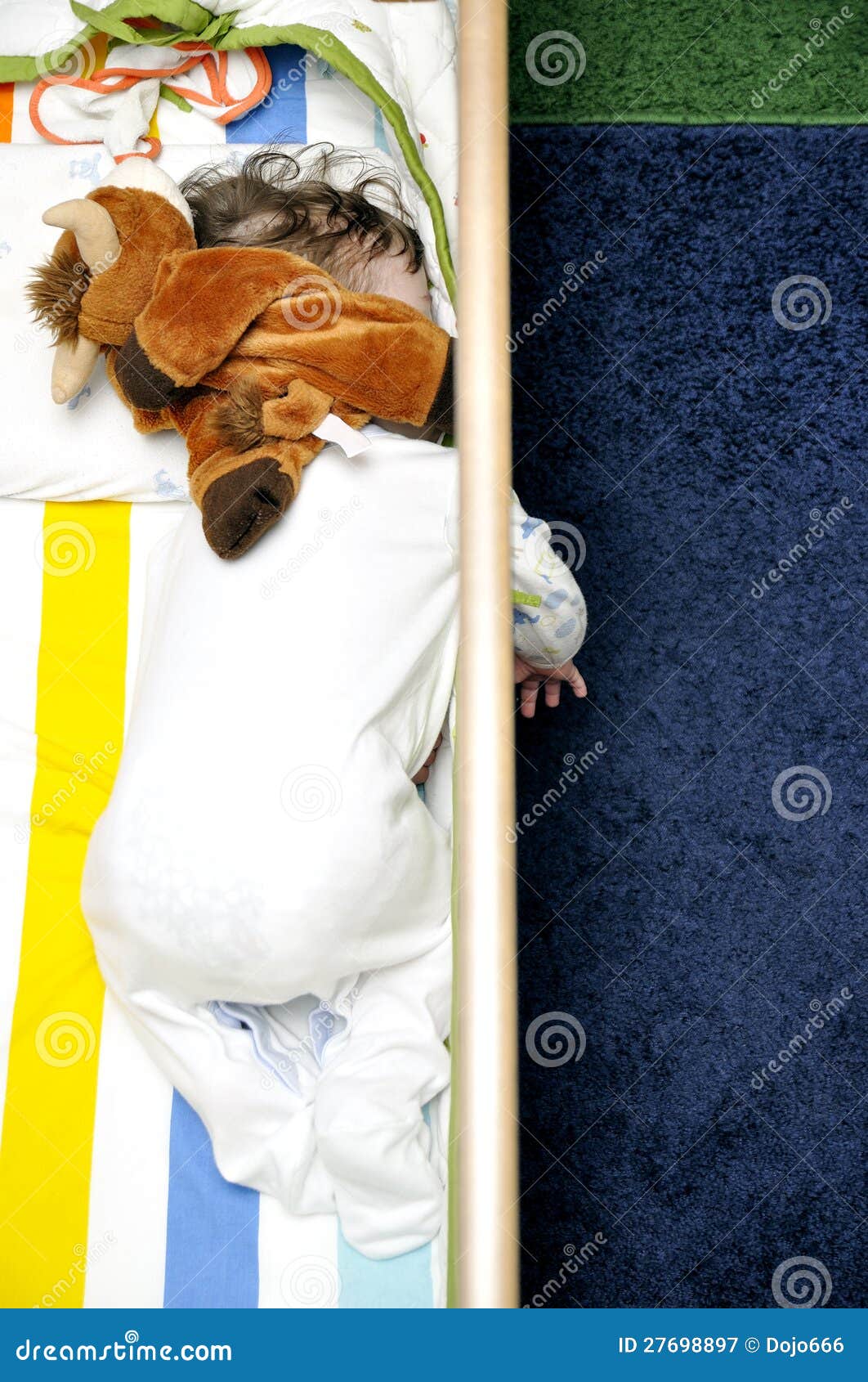 Baby Sleeps Put Out Hand for Bed Stock Image - Image of posed, adorable ...