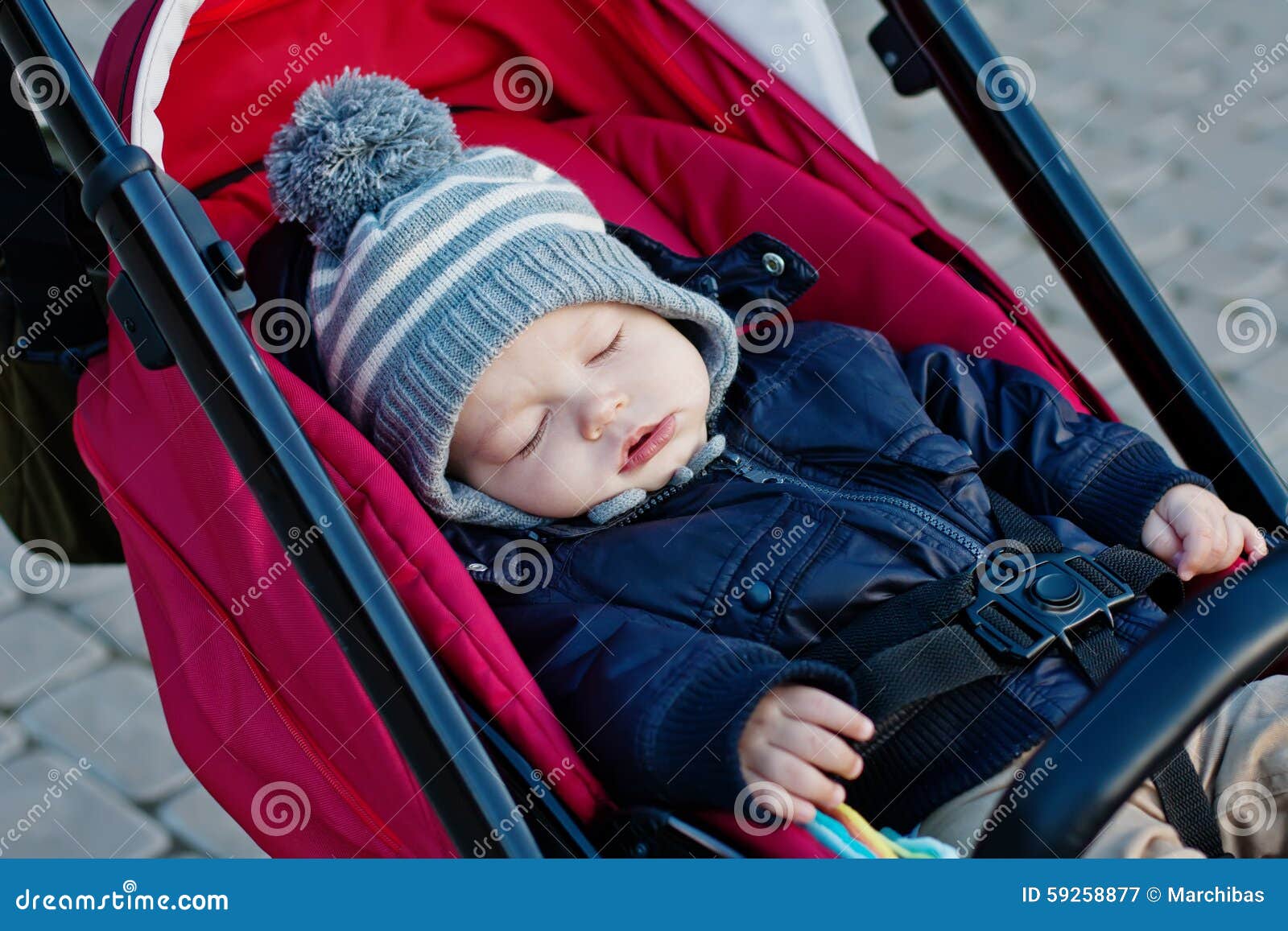 Baby Sleeps in a Red Stroller Stock Image - Image of pushchair ...