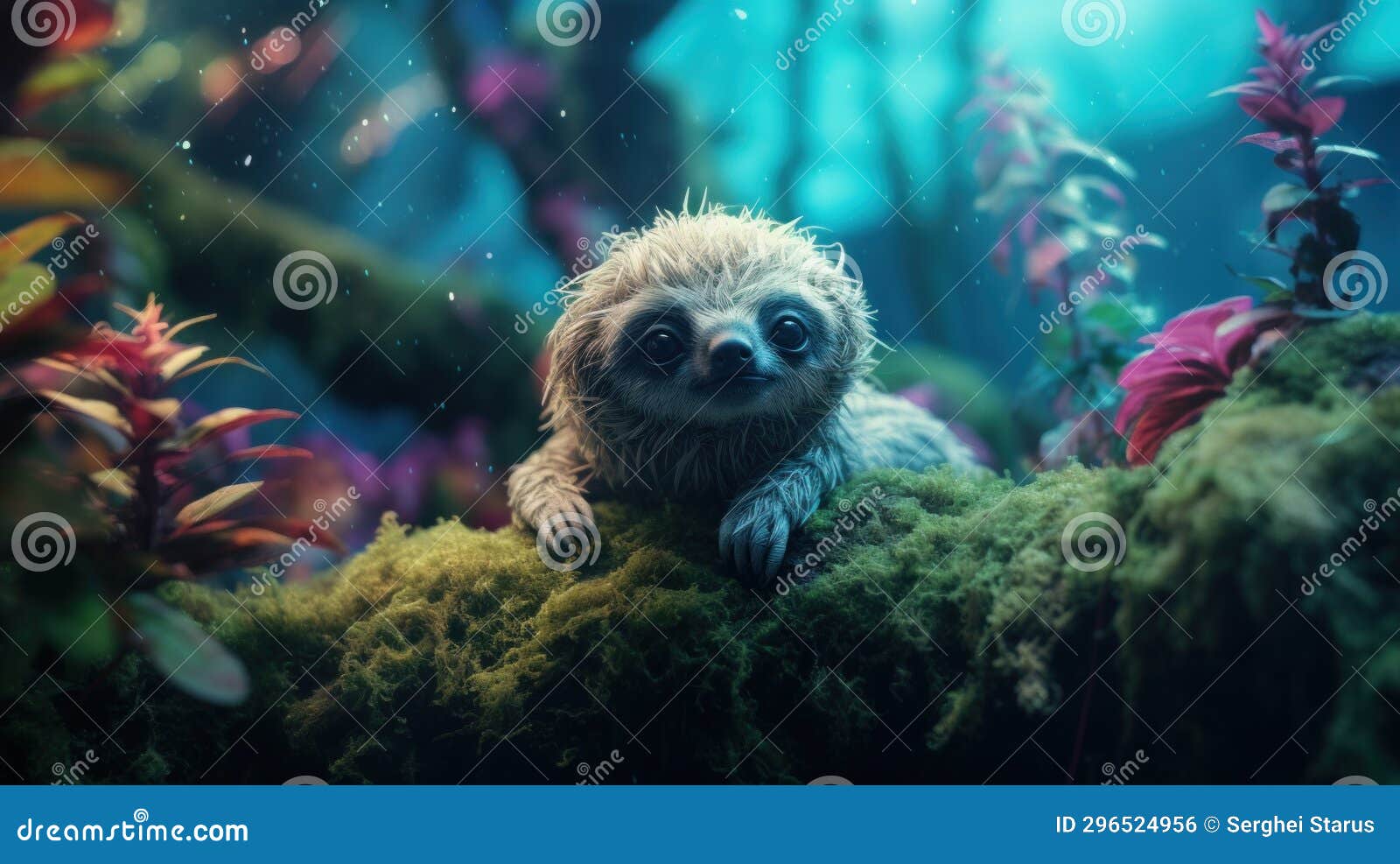 A Baby Sloth in the Ocean with Plants and Water, AI Stock Photo - Image ...