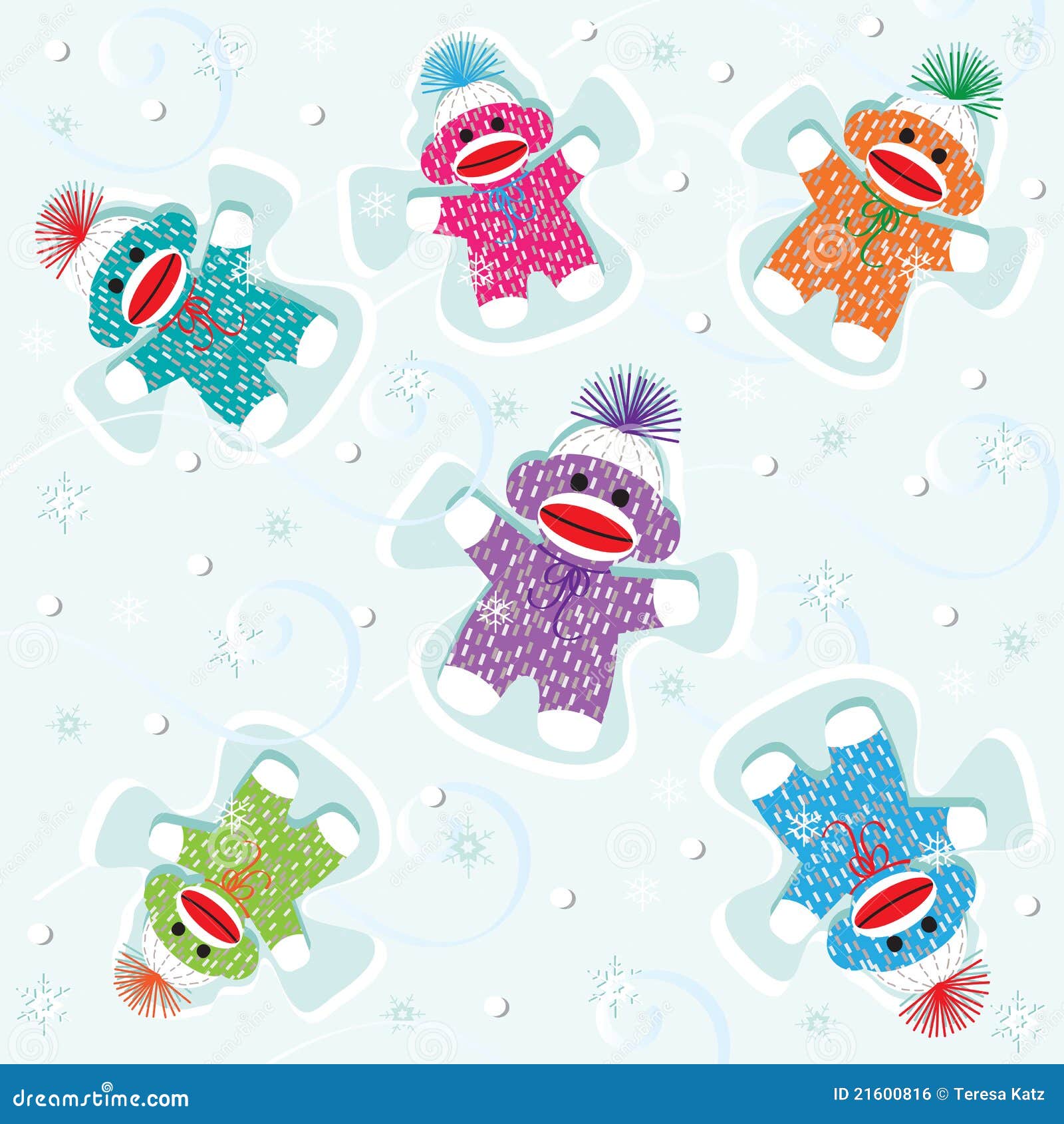 Baby Sock Monkeys Make Snow Angels Stock Vector - Illustration of ...