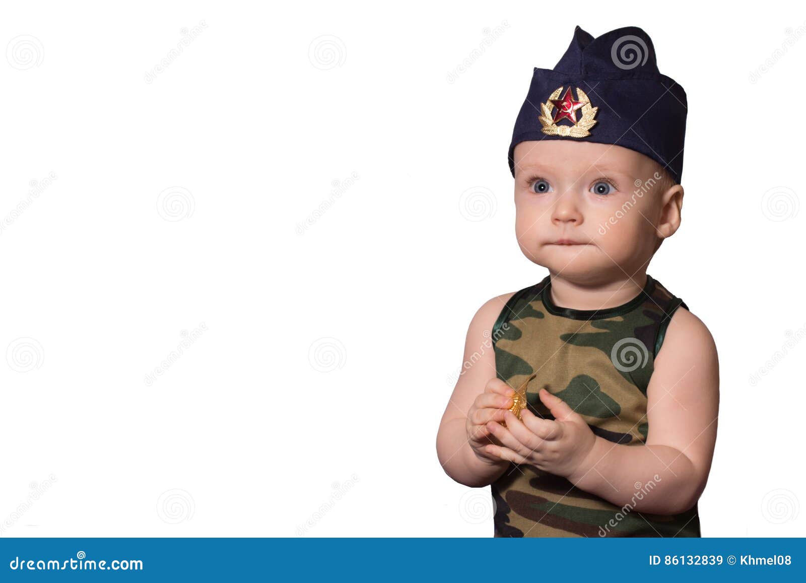 Baby Soldiers In Military Uniform Is Isolated On A White Background ...
