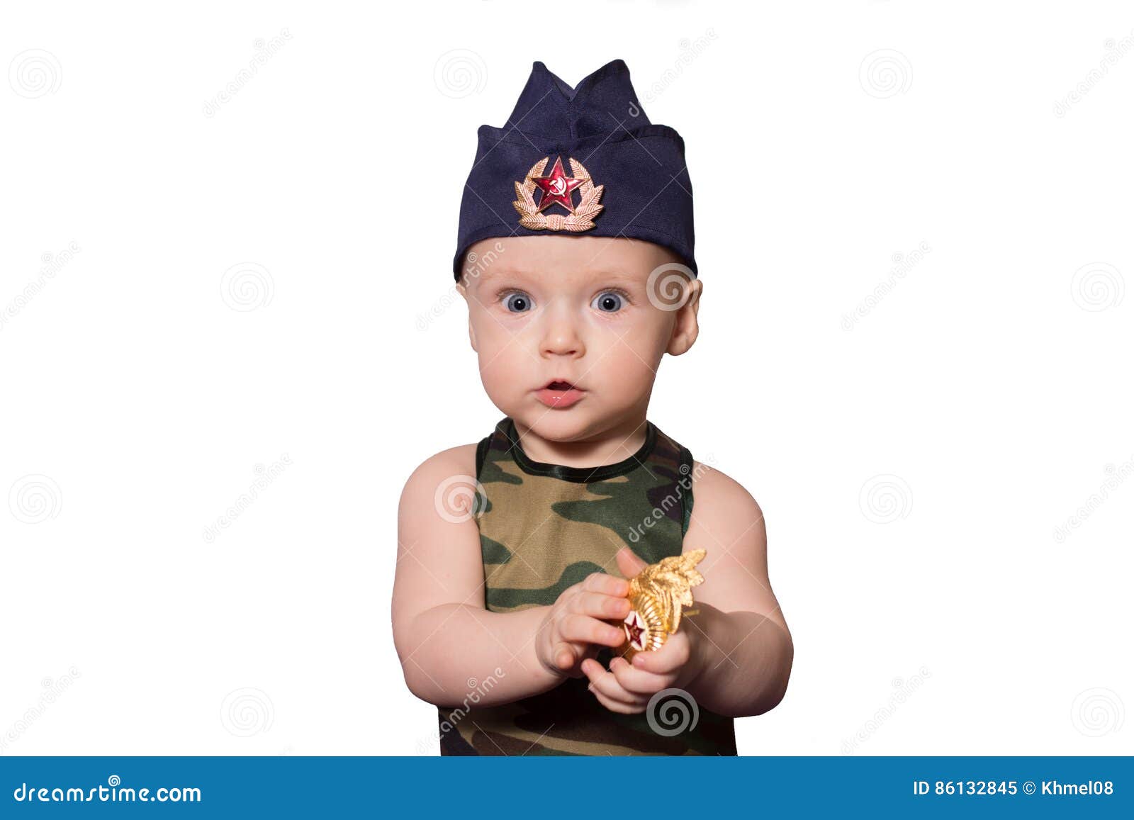 Baby Soldiers In Military Uniform Is Isolated On A White Background ...