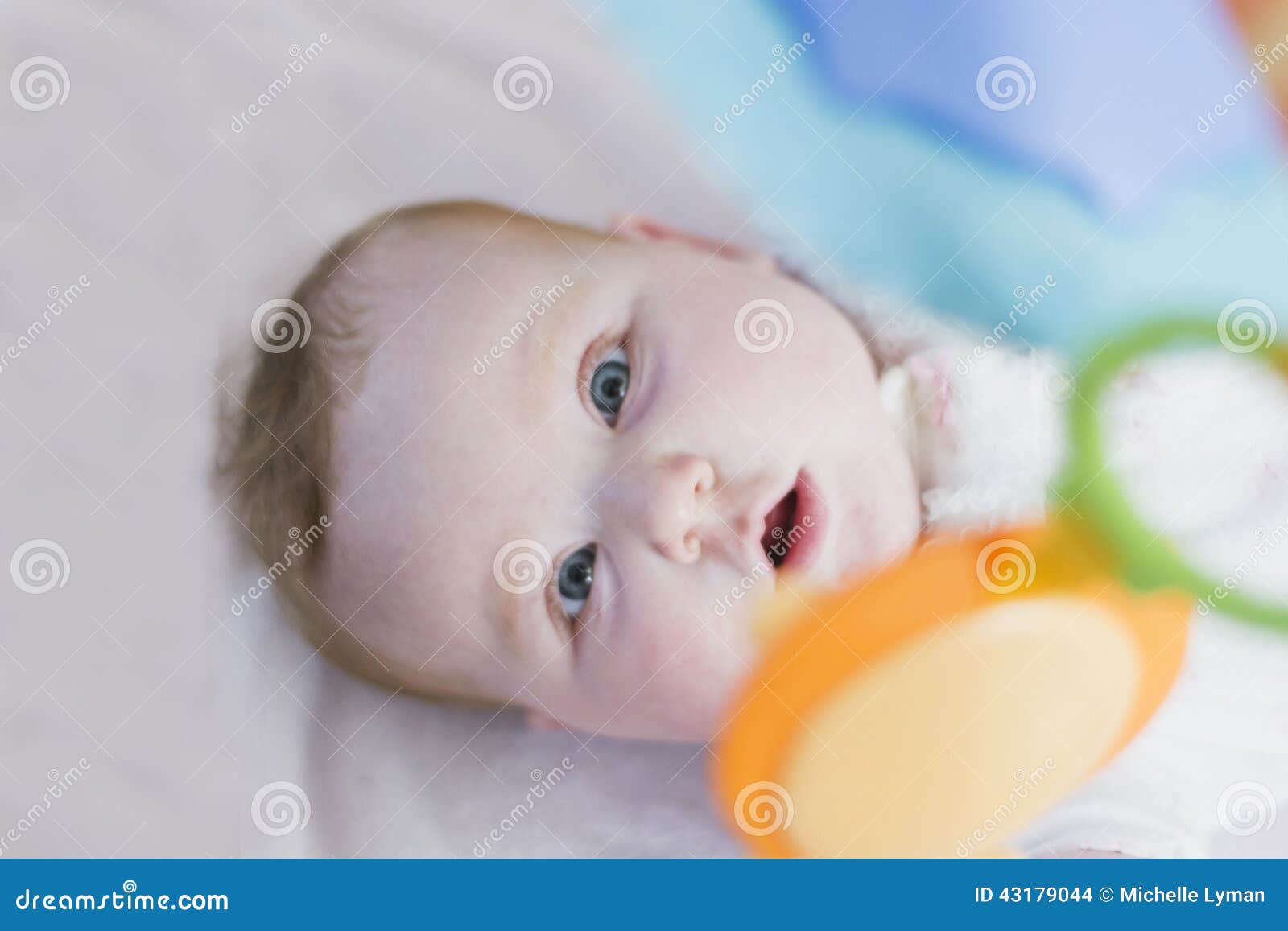 Baby staring at mobile toy stock photo. Image of staring - 43179044