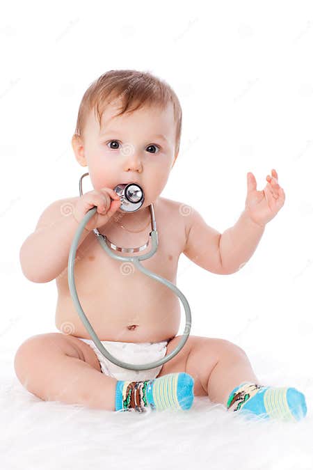 Baby with stethoscope. stock photo. Image of person, medical - 22914082
