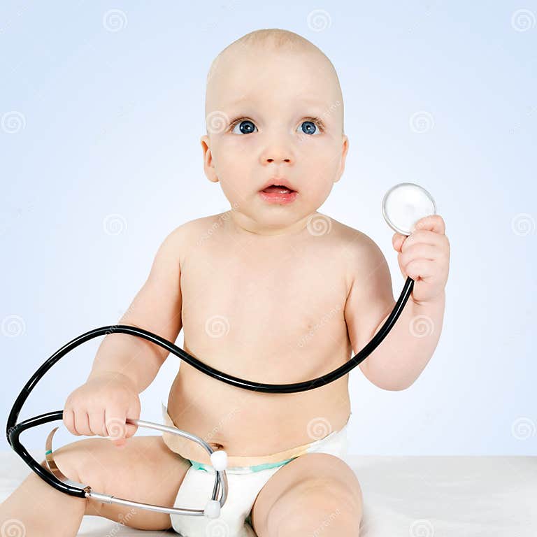 Baby with stethoscope stock photo. Image of caucasian - 42370528
