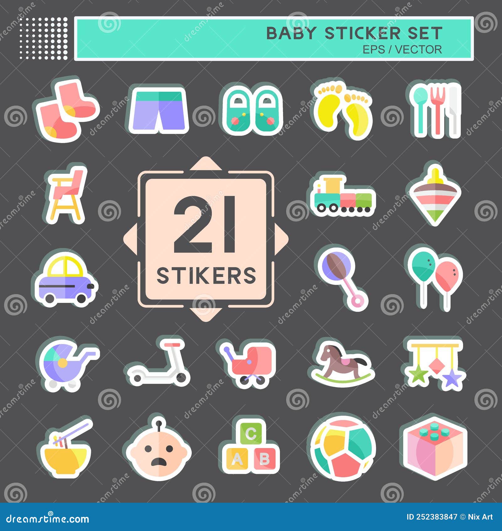 Baby Sticker Set. Suitable for Education Symbol. Simple Design Editable ...