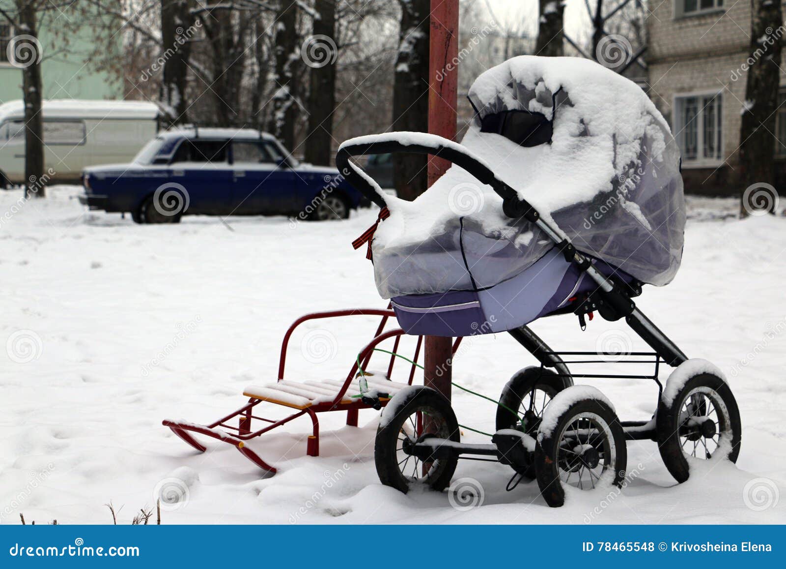 Baby stroller full of snow stock photo. Image of snow - 78465548