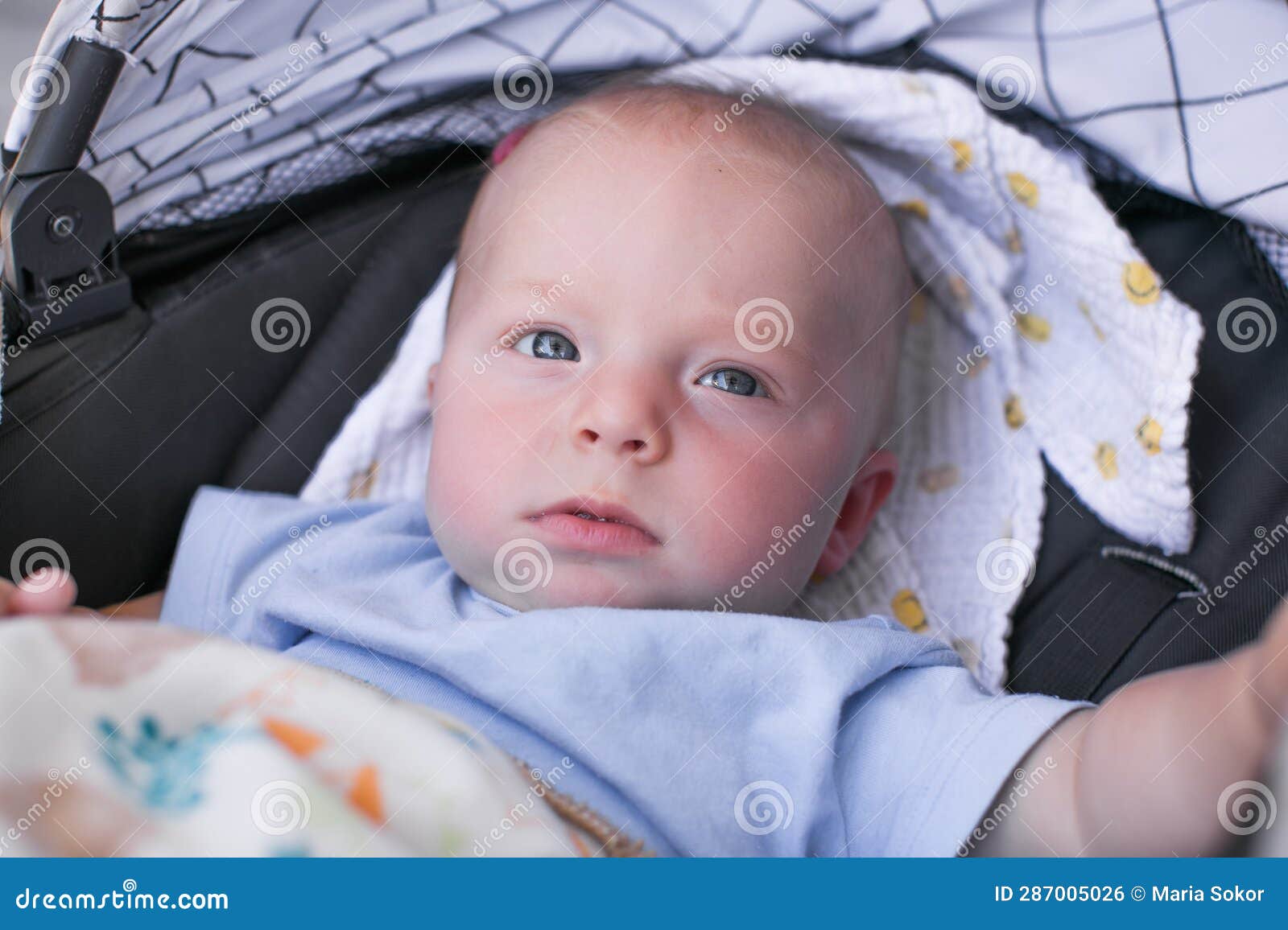 Baby in a Stroller.Happy Cute Baby Child Having Fun Outdoors Stock ...