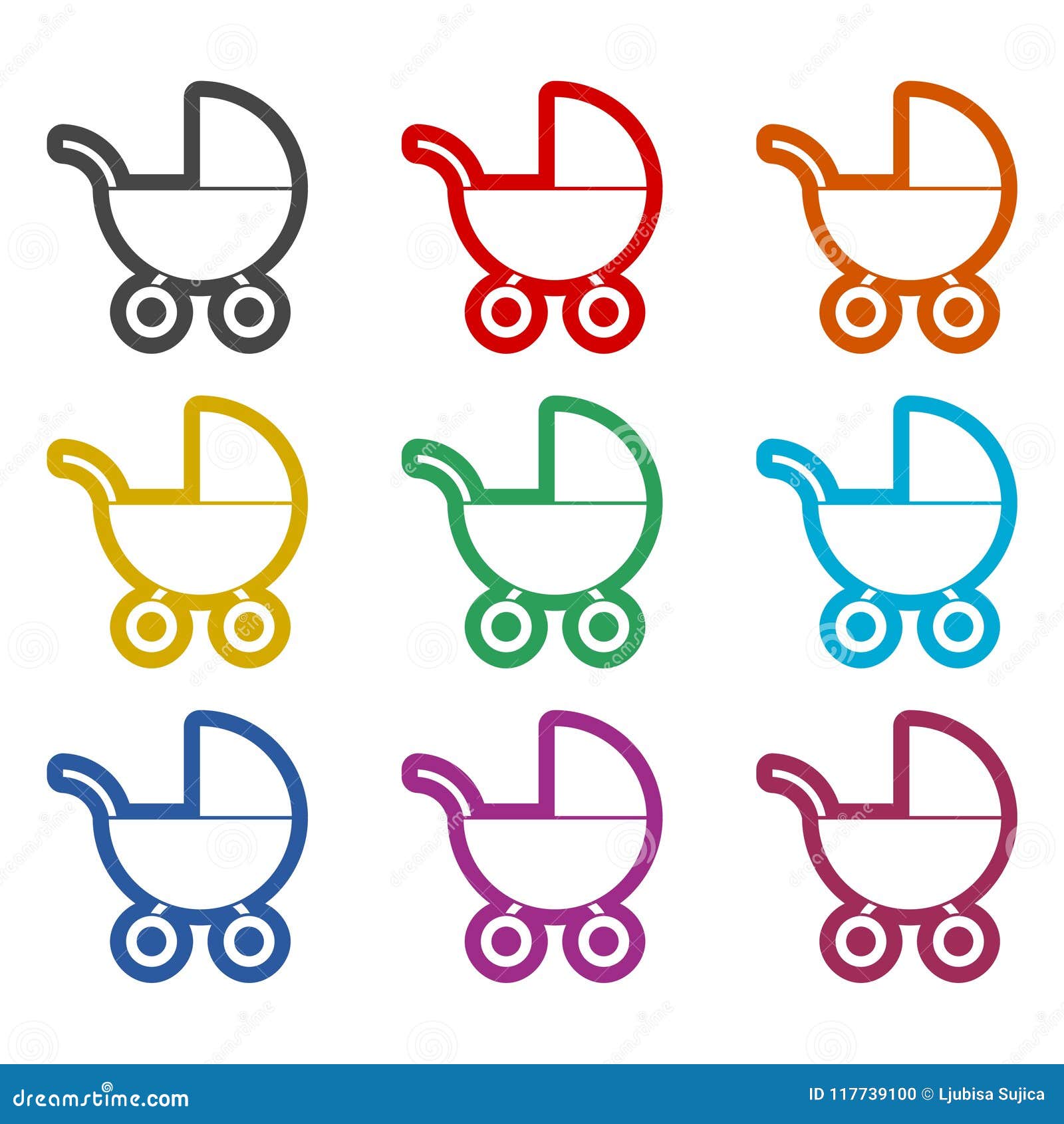 Baby Stroller Icon, Color Icons Set Stock Vector - Illustration of baby ...