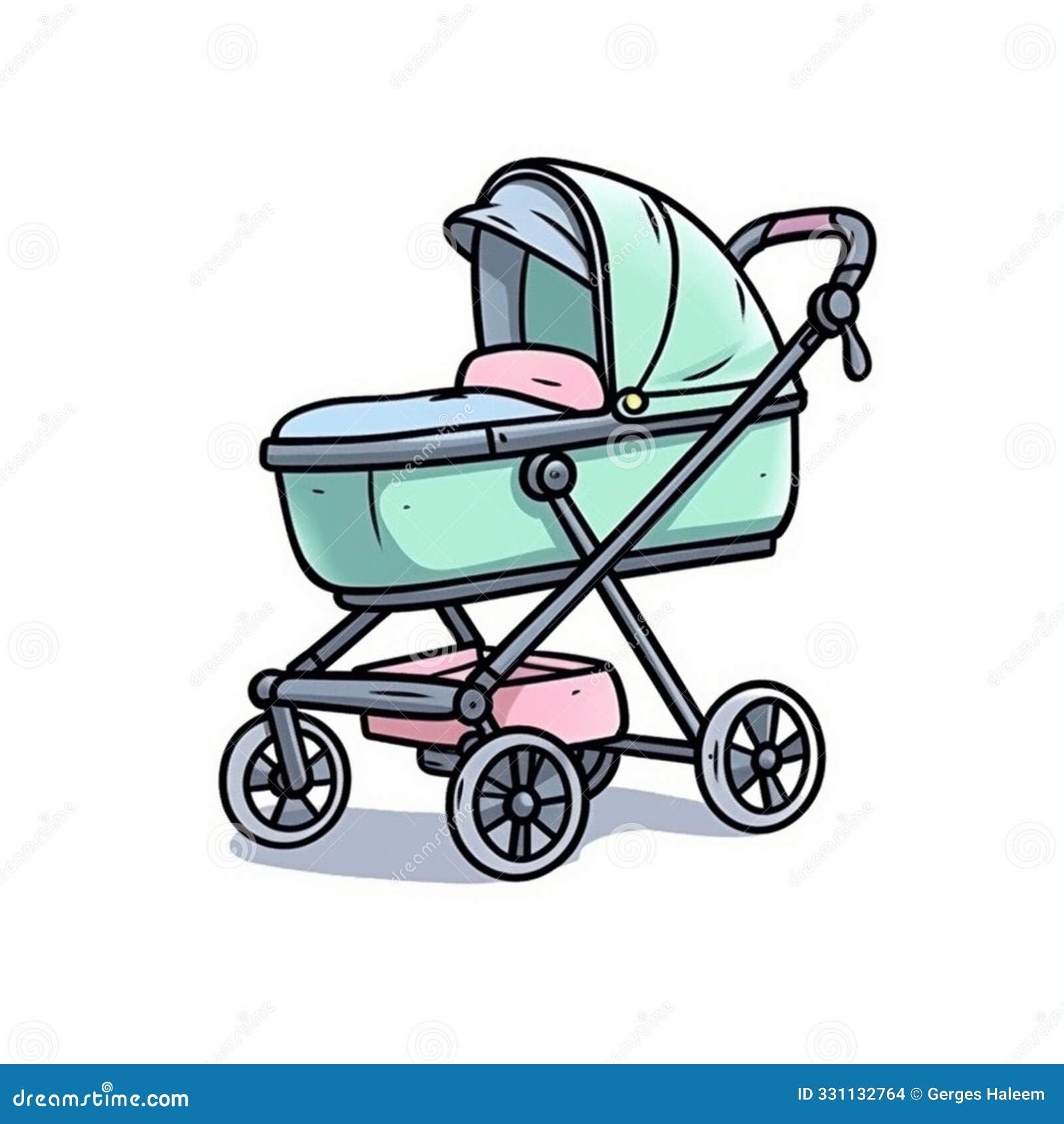 Baby Stroller with a Light Blue and Pink Design Parked on a Plain ...