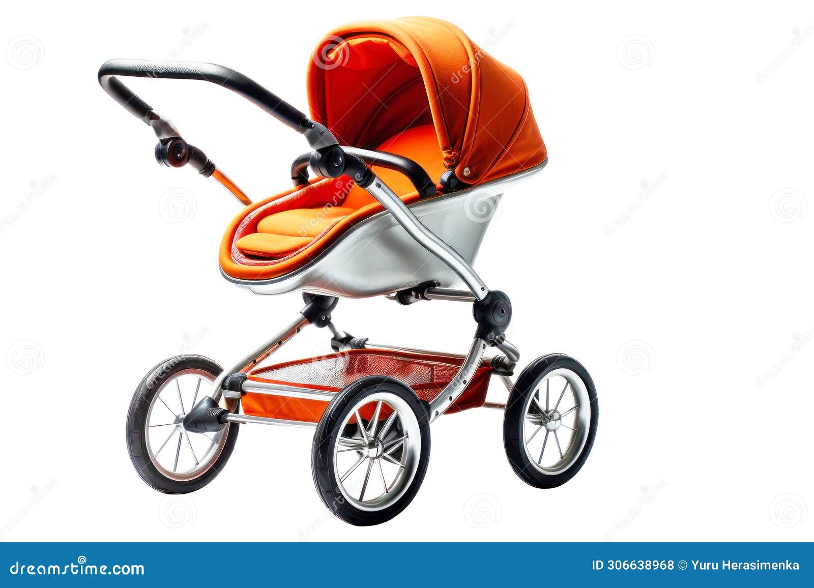 Baby Stroller with Orange Seat Stock Photo - Illustration of handle ...
