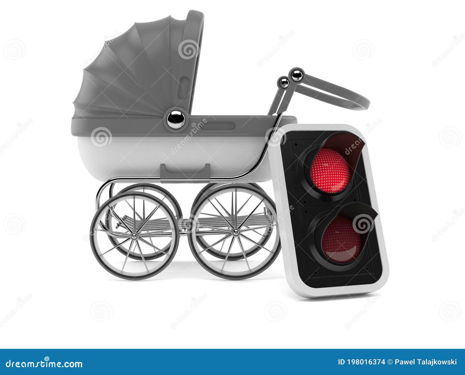Baby Stroller with Red Traffic Light Stock Illustration - Illustration ...