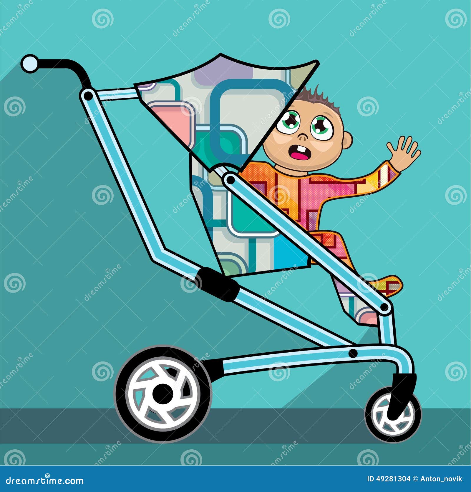 Baby in a Stroller Vector Cartoon Stock Vector - Illustration of ...