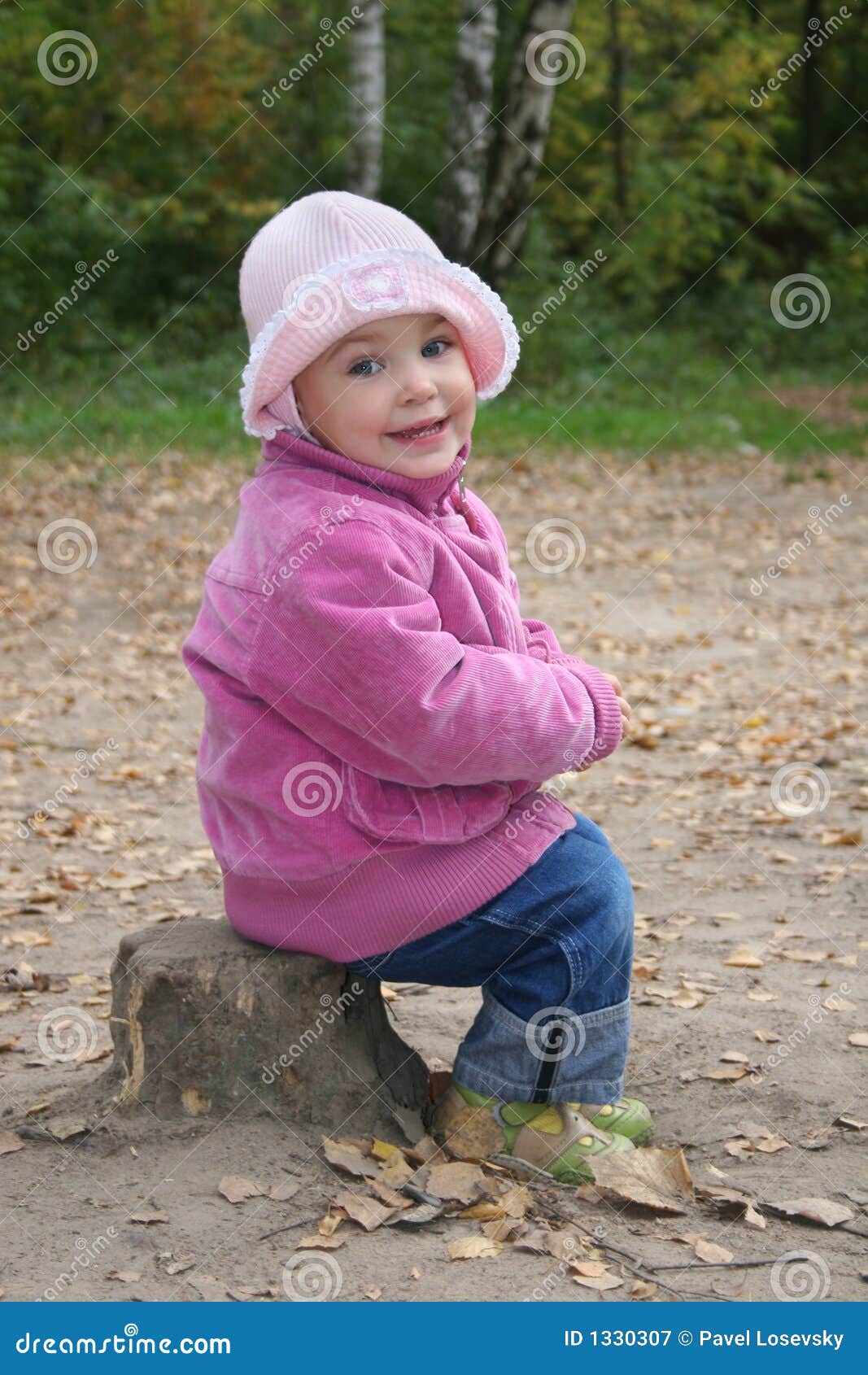 Baby on stub stock image. Image of stump, stool, laughing - 1330307