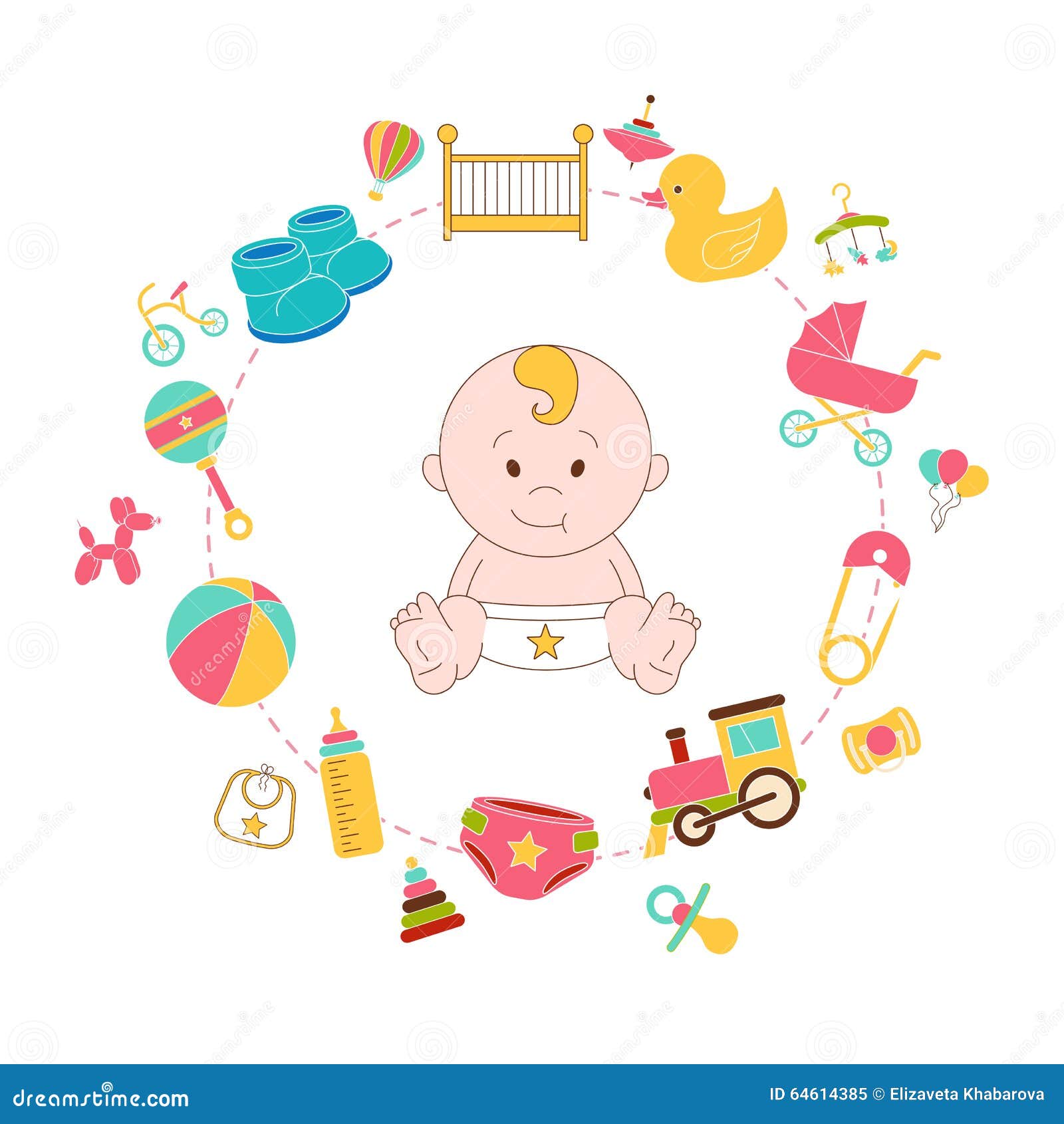 Baby Stuff Doodle Elements Set. Babies Infographics Vector Illus Stock ...