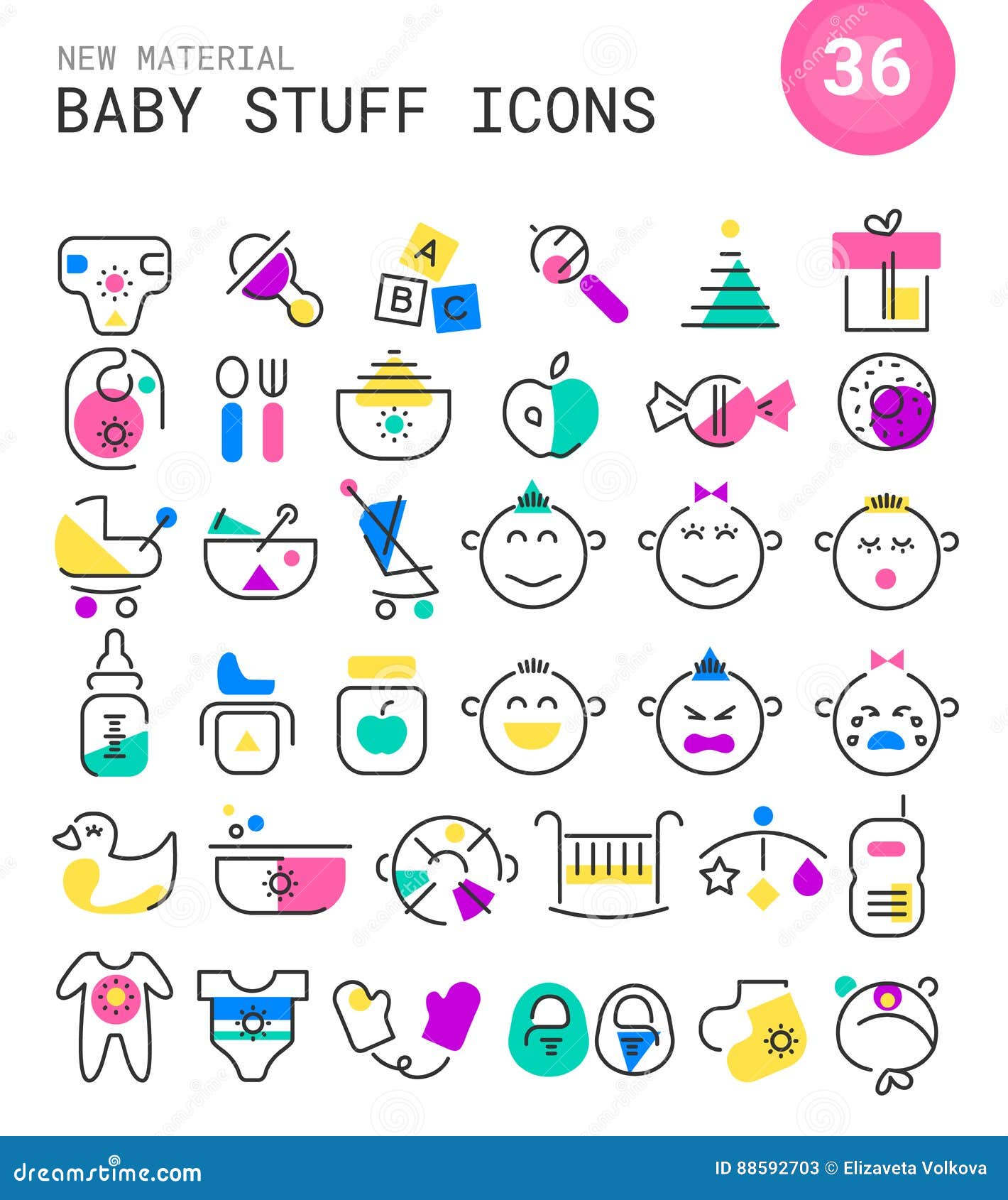 Baby Stuff Linear Icons Collection Stock Vector - Illustration of ...