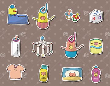 Baby stuff stickers stock vector. Illustration of birth - 25609239