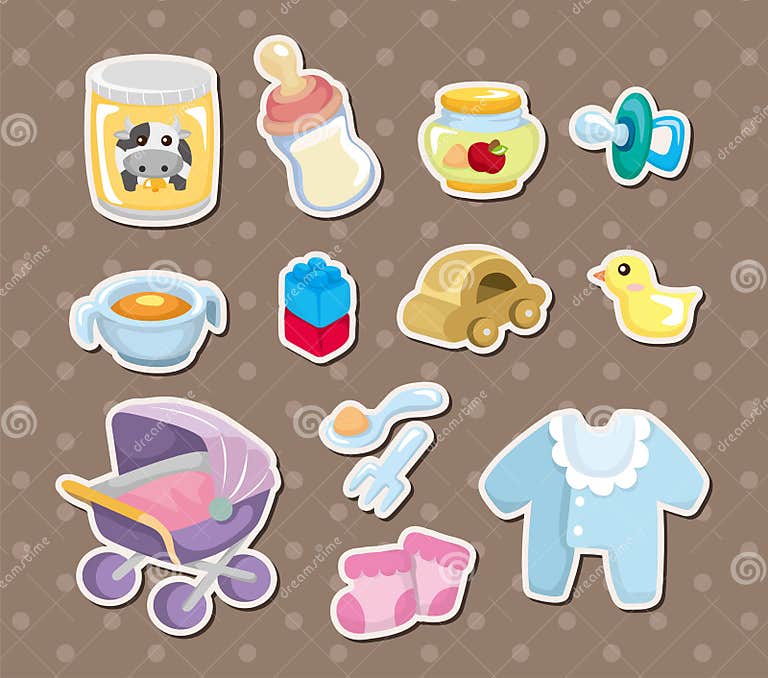 Baby stuff stickers stock vector. Illustration of pacifier - 26071436