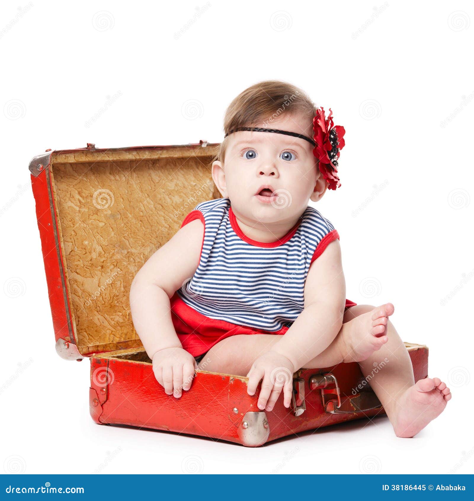 Baby with Suitcase Isolated on White Stock Image - Image of cute ...