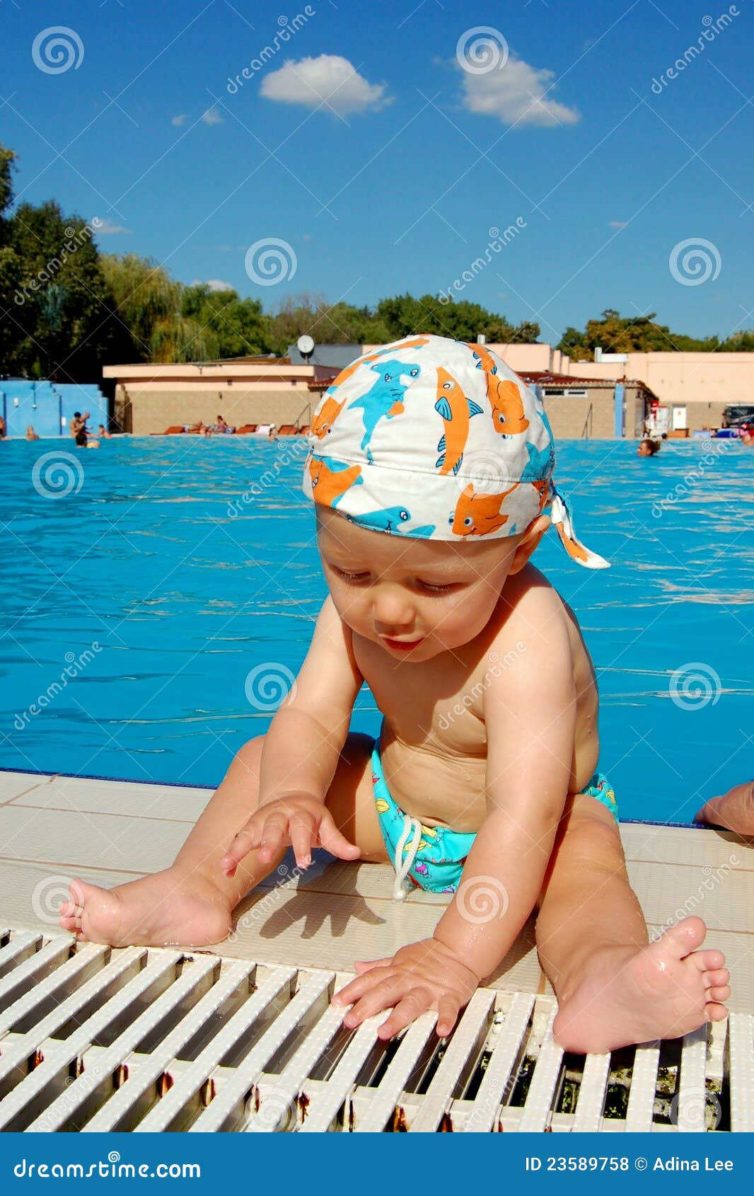 Baby at swimming pool stock photo. Image of water, sunny - 23589758