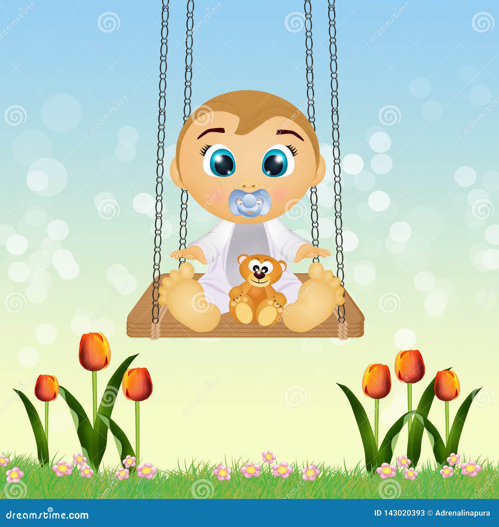 Baby on swing stock illustration. Illustration of grass - 143020393