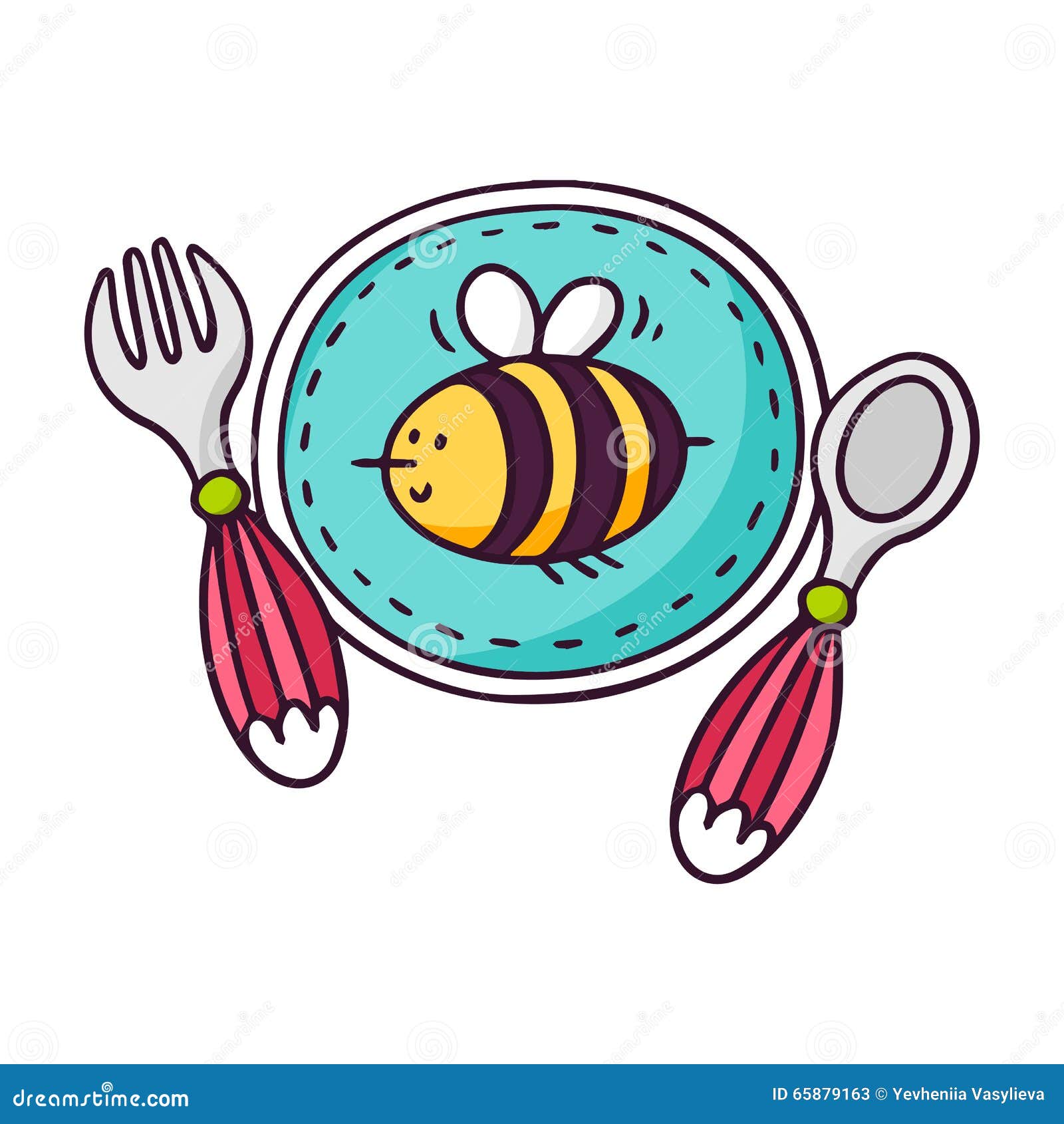 Baby Tableware - Plate, Spoon and Fork - Bright Vector Children Stock ...
