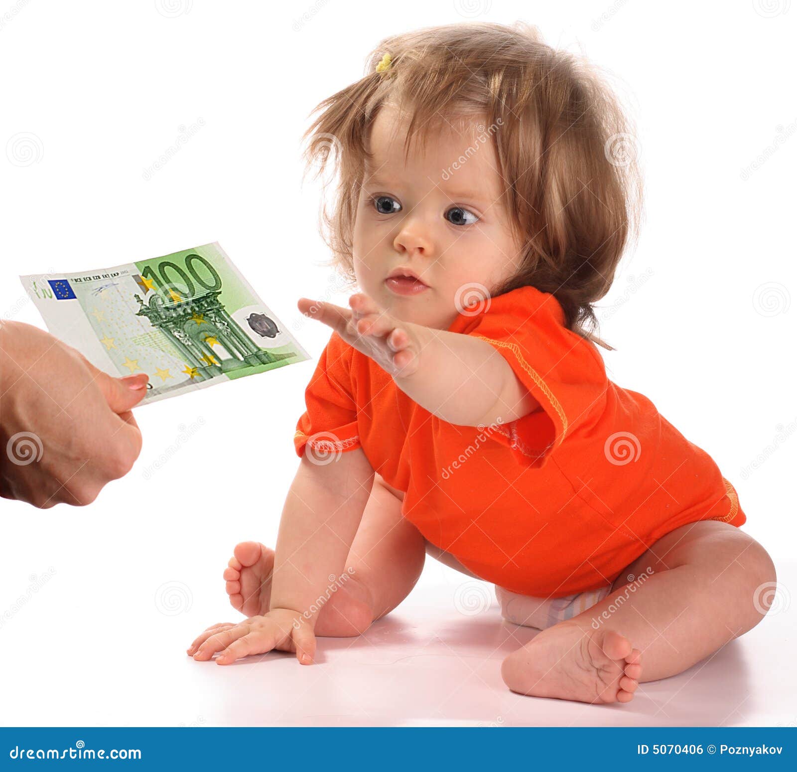 Baby taking euro. stock photo. Image of business, childhood - 5070406