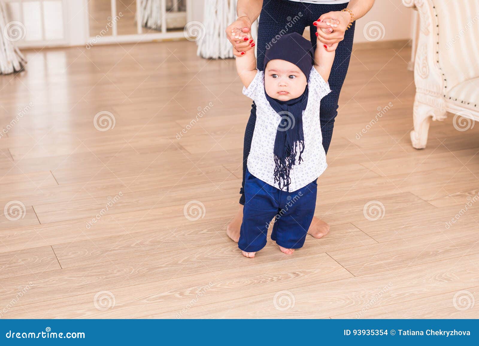Baby Taking First Steps with Mother Help Stock Photo - Image of learn ...