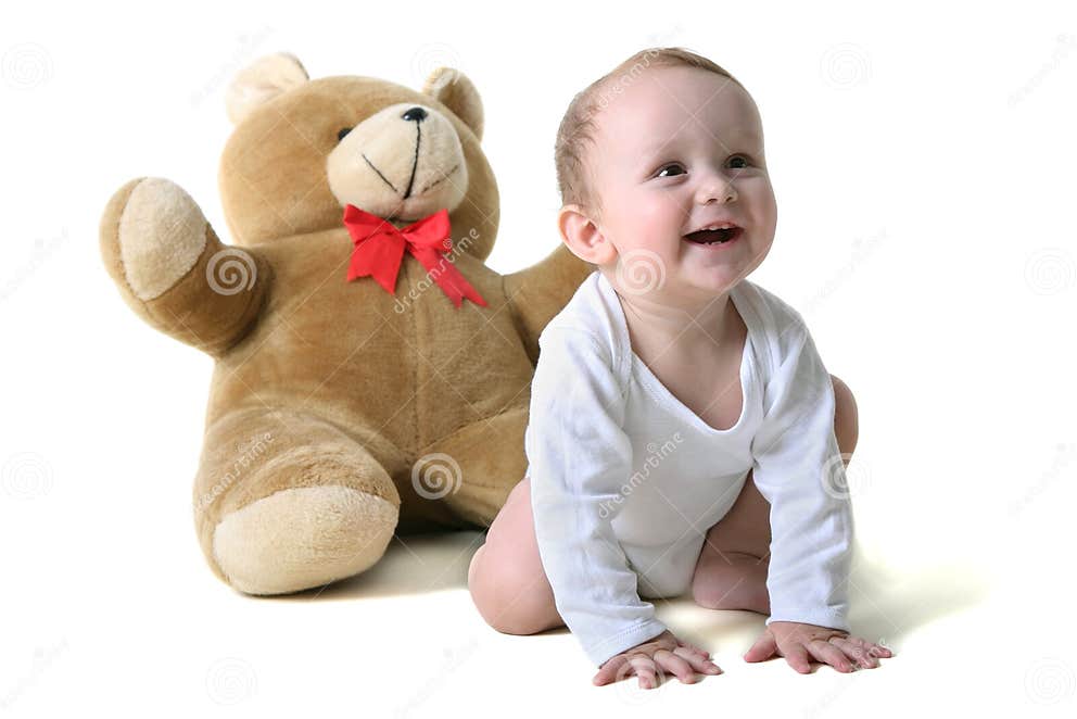 Baby with teddy bear stock photo. Image of laughing, newborn - 8056590