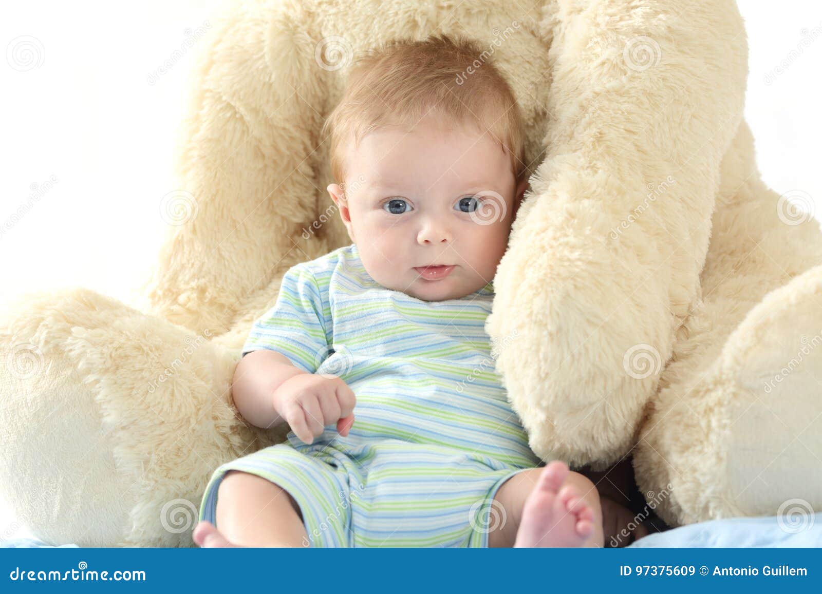 Baby and Teddy Bear Looking at You Stock Image - Image of happy, baby ...