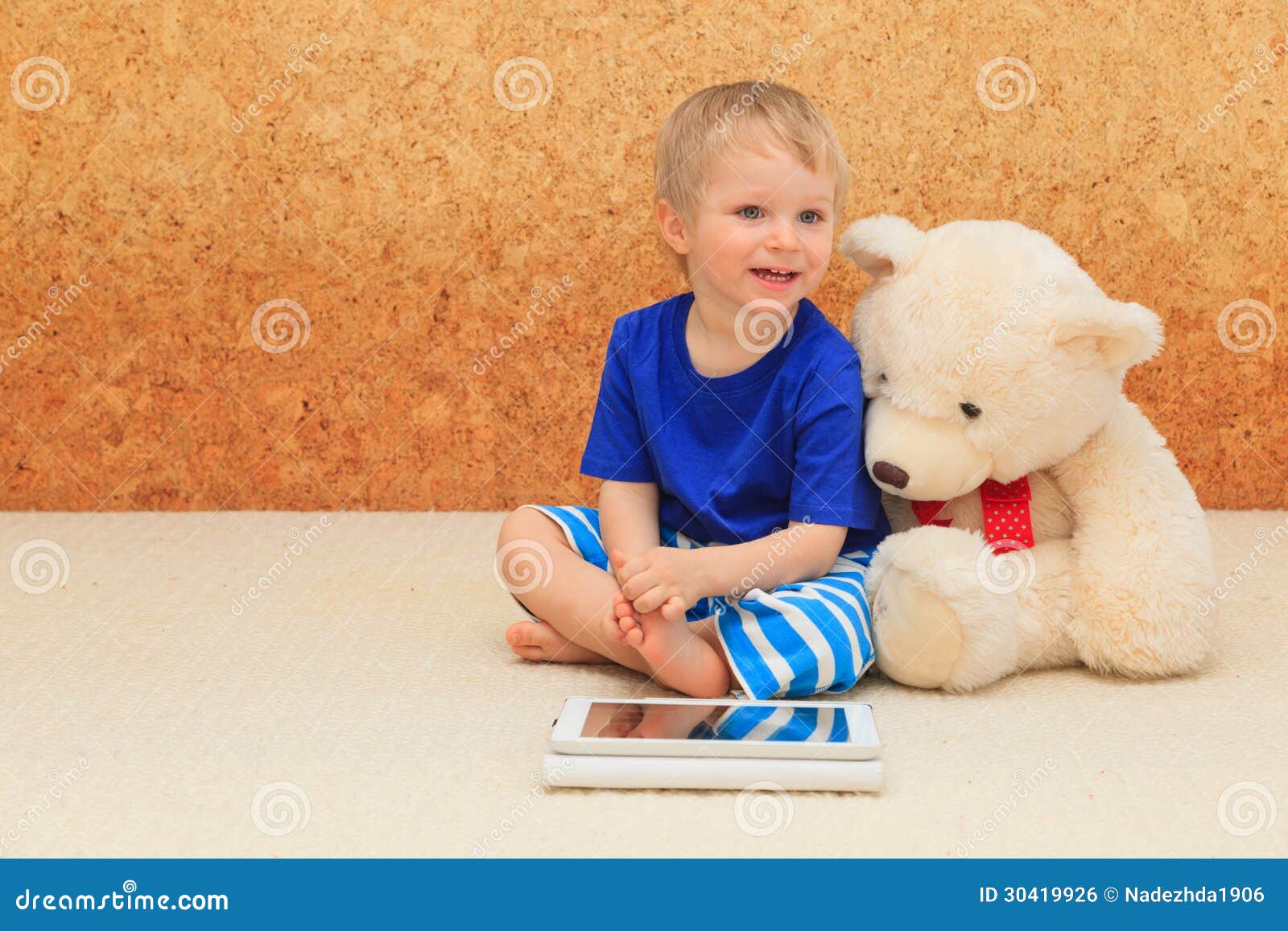 Baby and Teddy with Touch Pad Stock Photo - Image of laptop, lifestyle ...