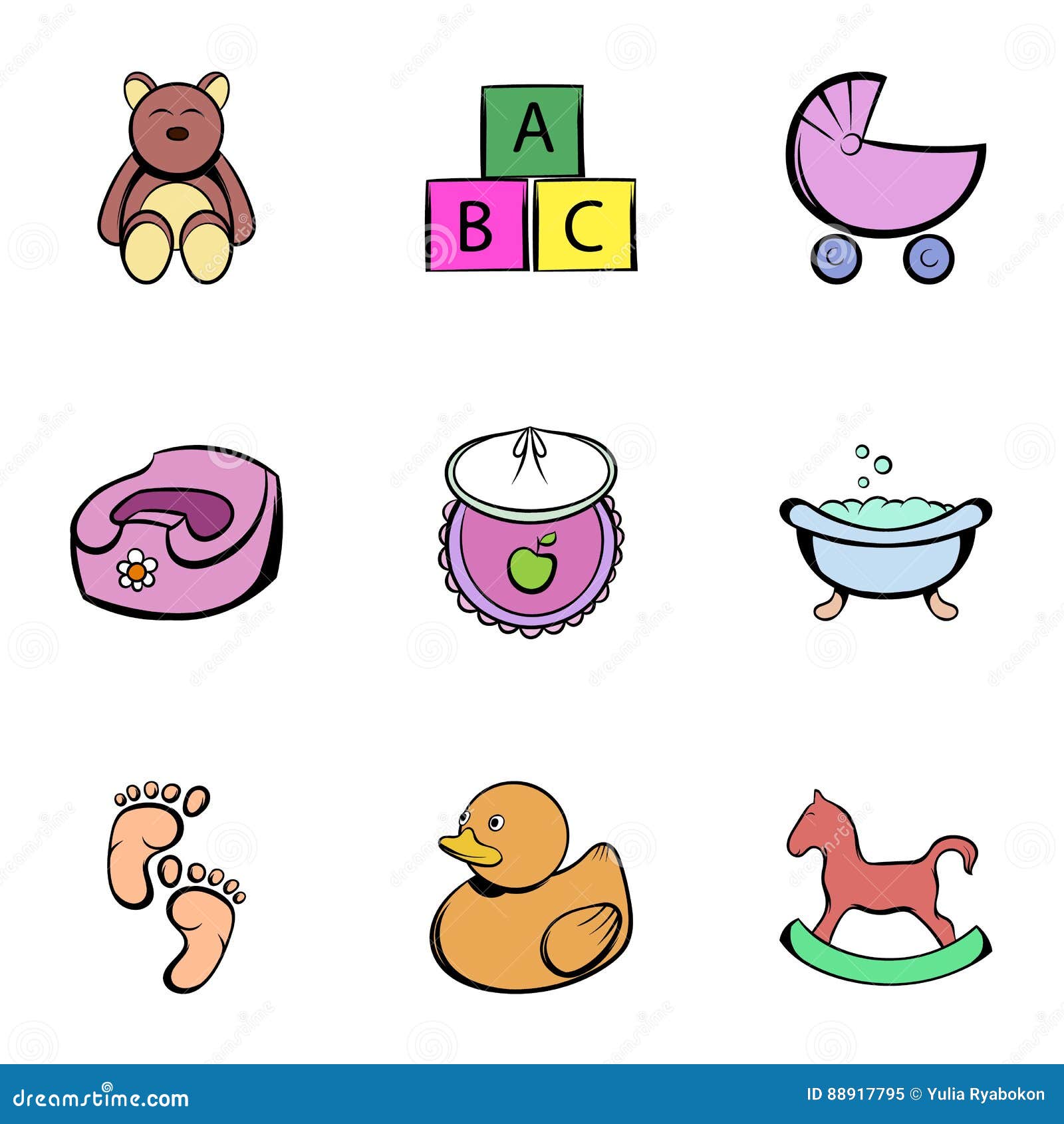 Baby Things Icons Set, Cartoon Style Stock Vector - Illustration of ...