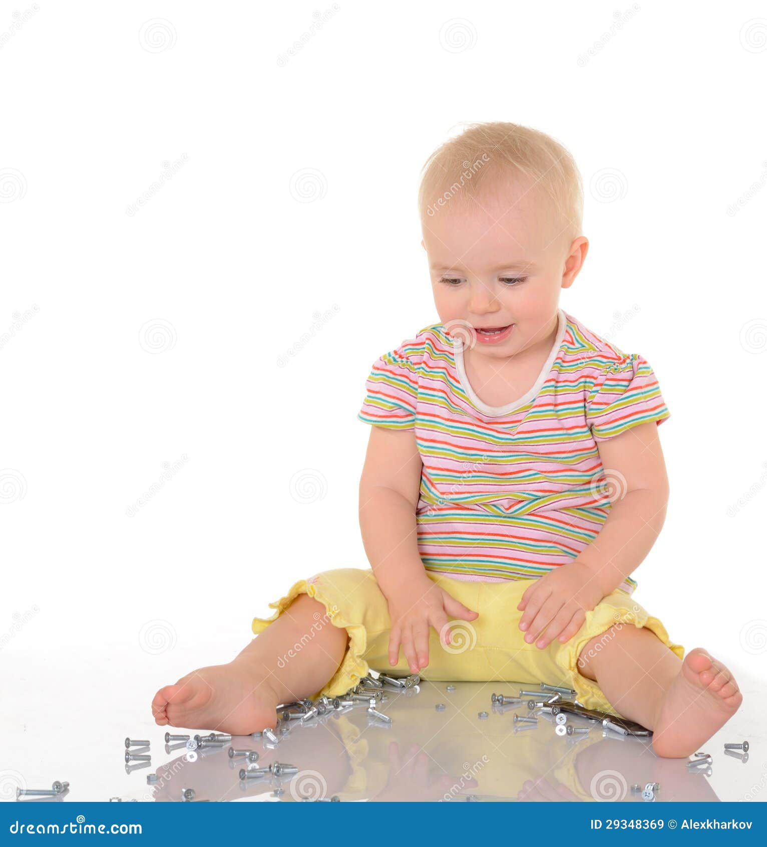 Baby with Tools on White Background Stock Image - Image of face, manual ...