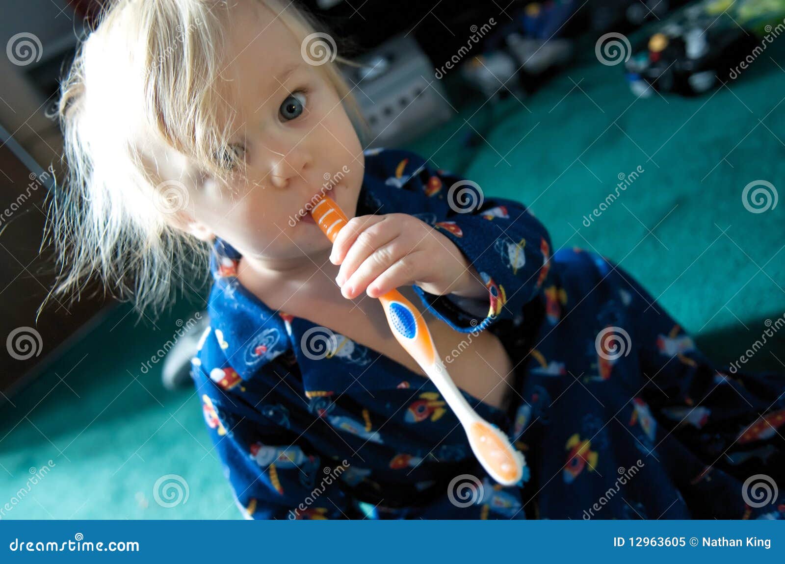 Baby with Toothbrush stock image. Image of hair, funny - 12963605