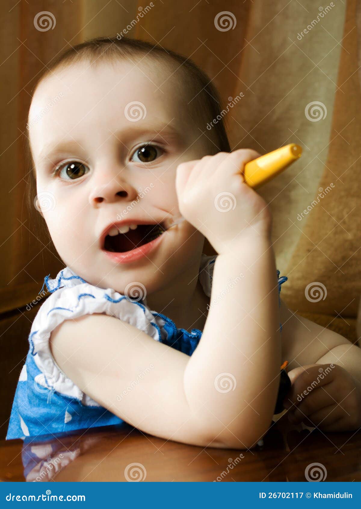 Baby with toothbrush stock image. Image of child, brush - 26702117