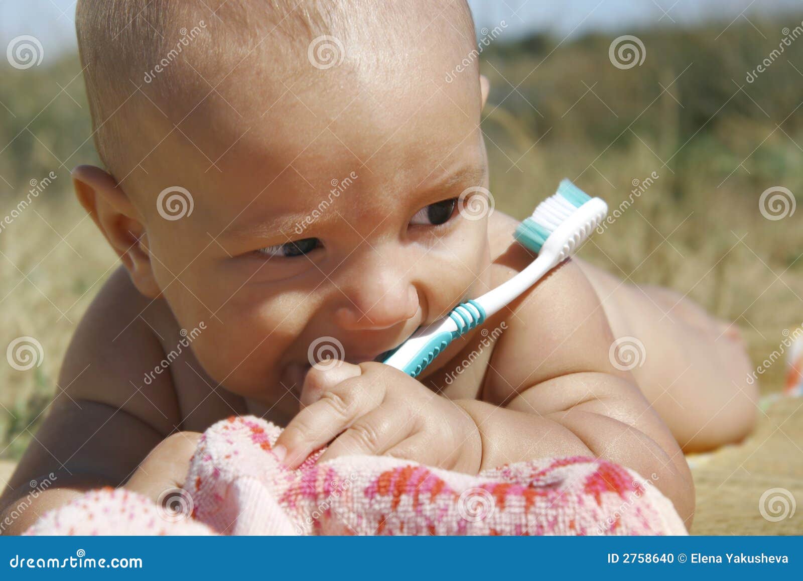 Baby with toothbrush stock photo. Image of close, plaque - 2758640