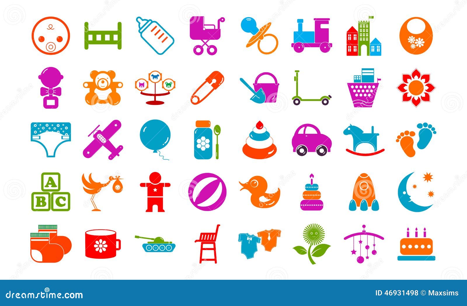 Baby toy icons buttons set stock vector. Illustration of newborn - 46931498