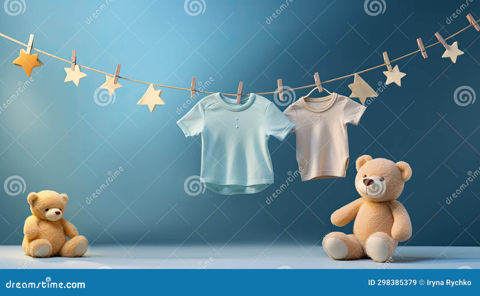 Baby Toys, Clothes on Blue Background, Copy Space Stock Image - Image ...