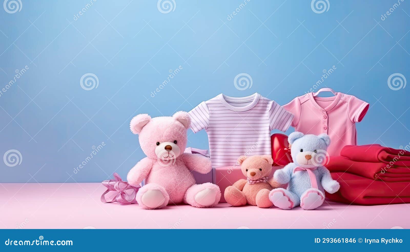 Baby Toys, Clothes on Colour Background, Copy Space Stock Photo - Image ...
