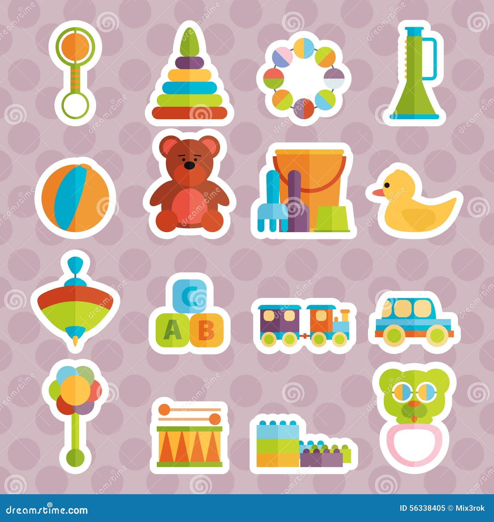 Baby Toys Flat Icon Set Vector Stock Vector - Illustration of colorful ...