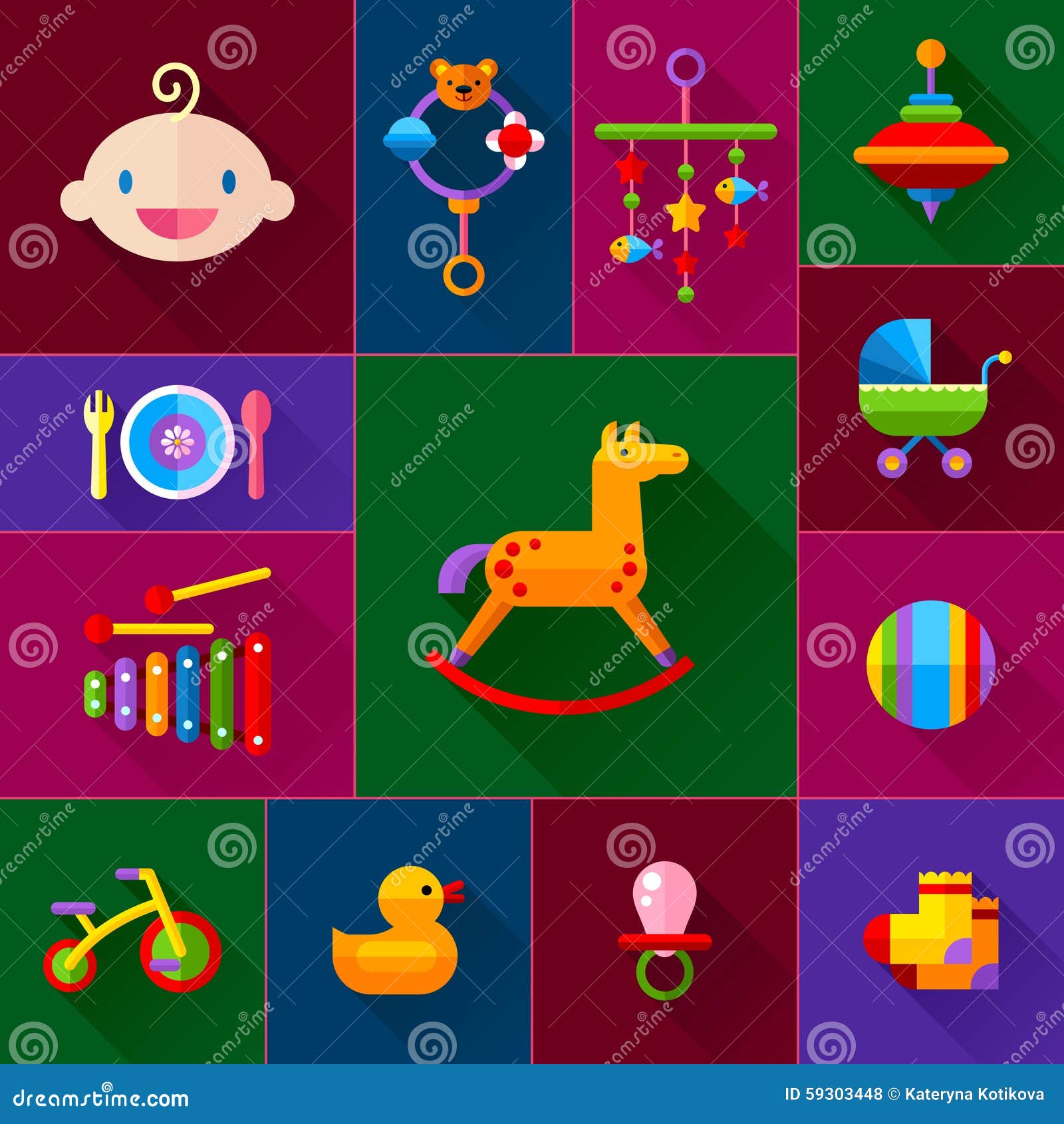 Baby toys icon set stock vector. Illustration of socks - 59303448