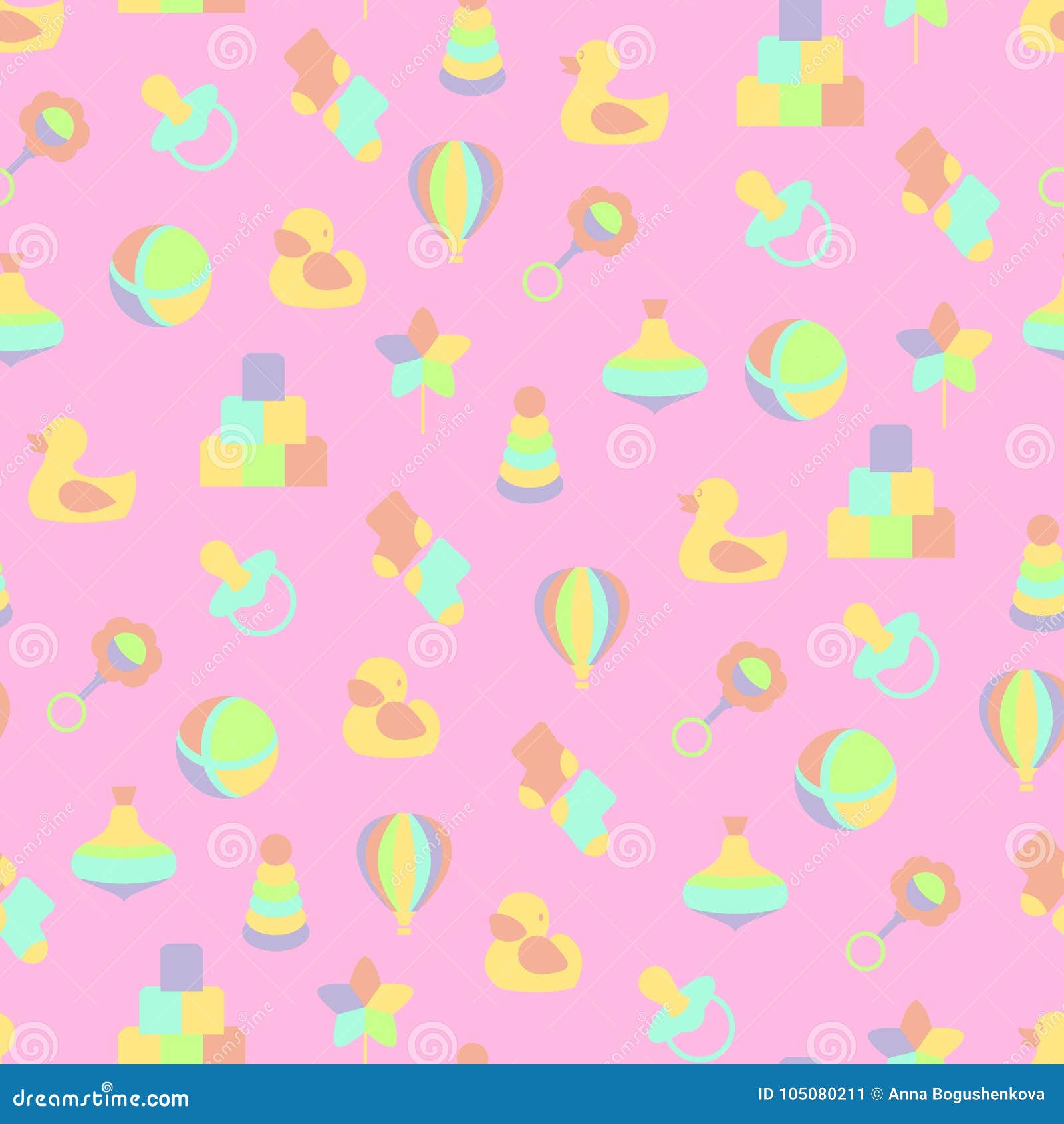 Baby Toys Seamless Pattern on Pink Background Stock Vector ...