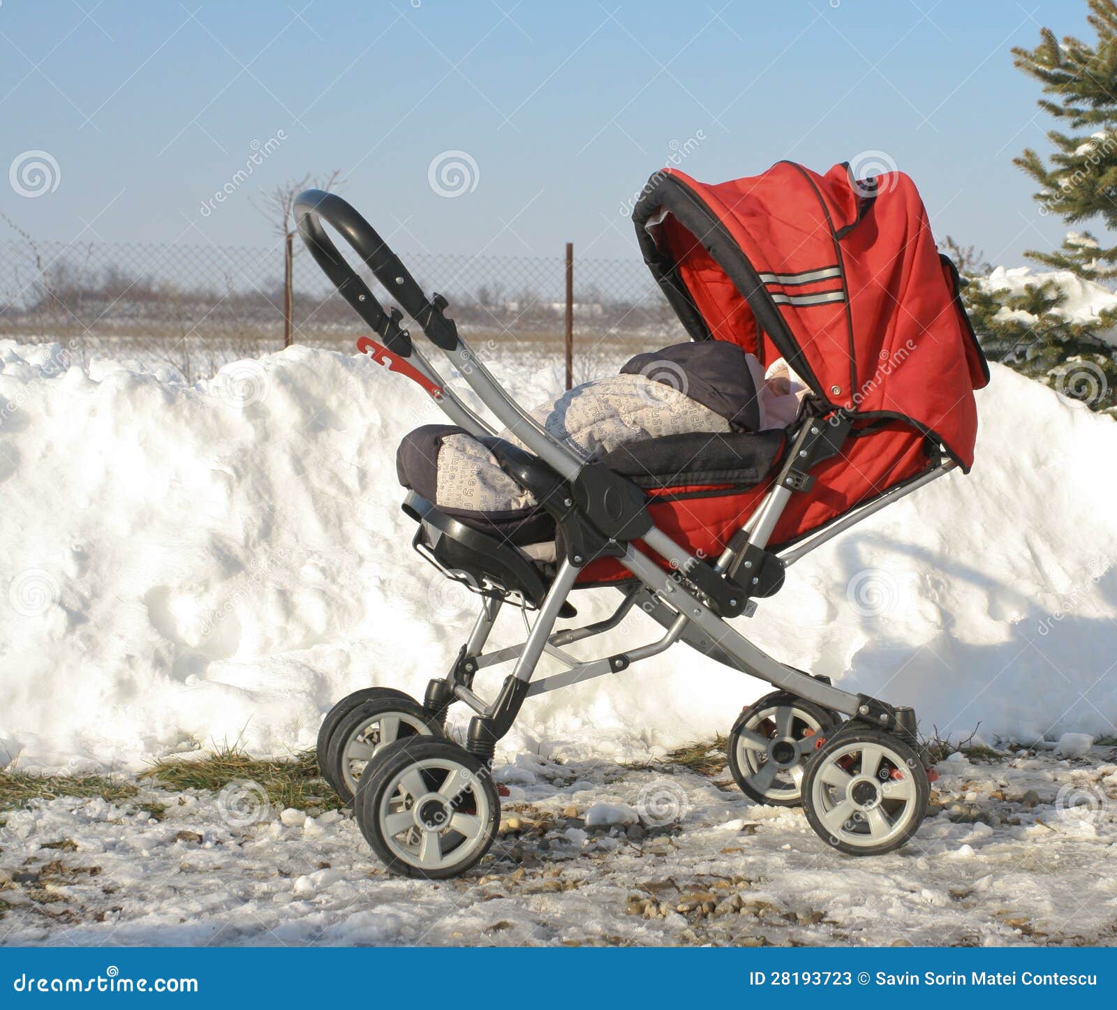 Baby Transportation Pram in Winter Stock Image - Image of freezing ...