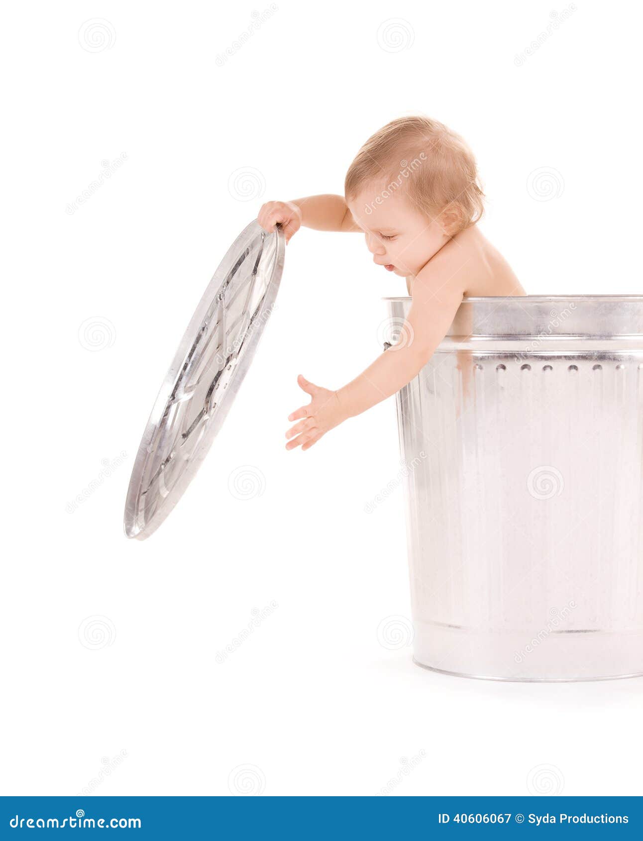 Baby in trash can stock image. Image of junk, playful - 40606067