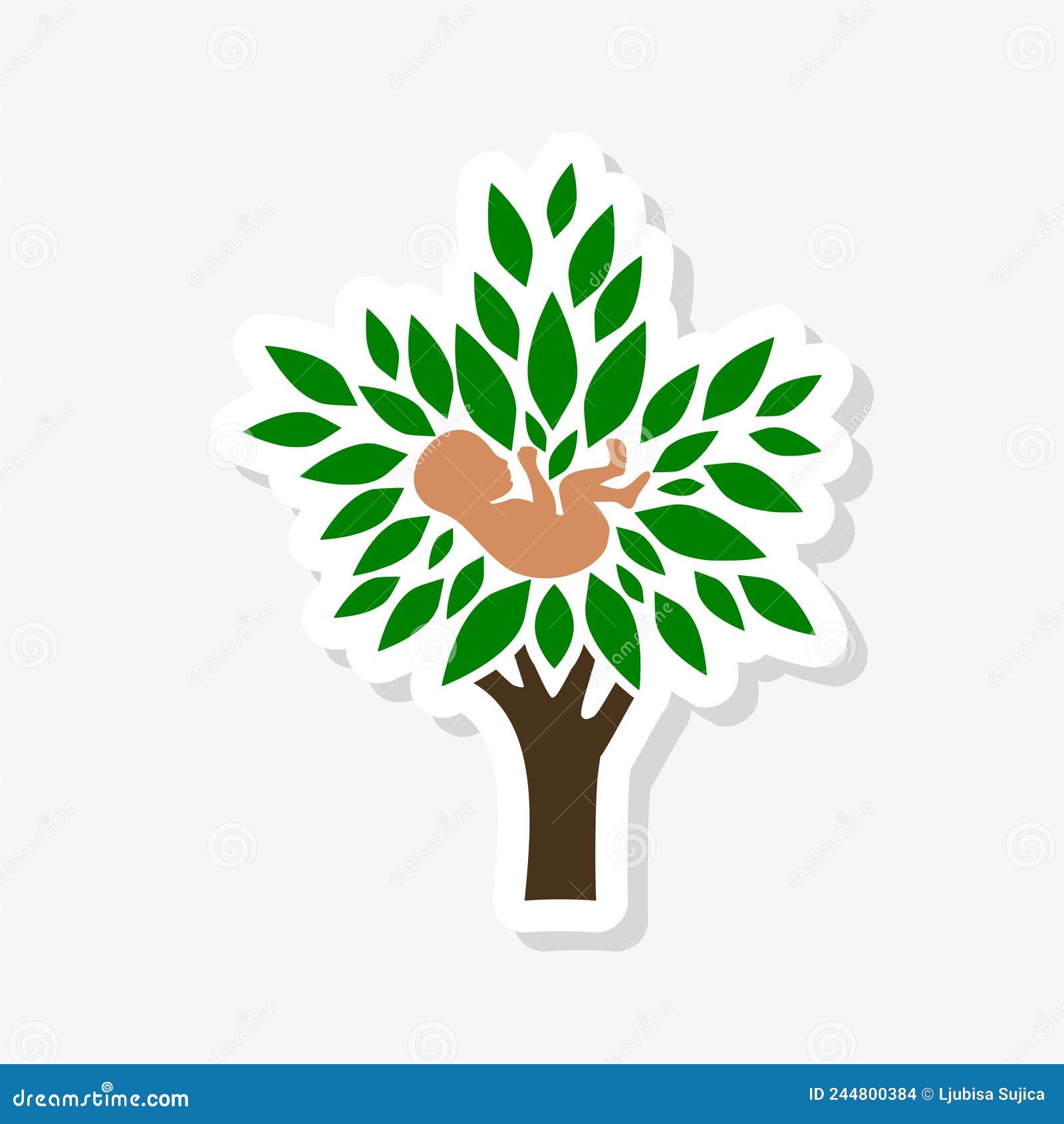 Baby in tree icon sticker stock vector. Illustration of human - 244800384