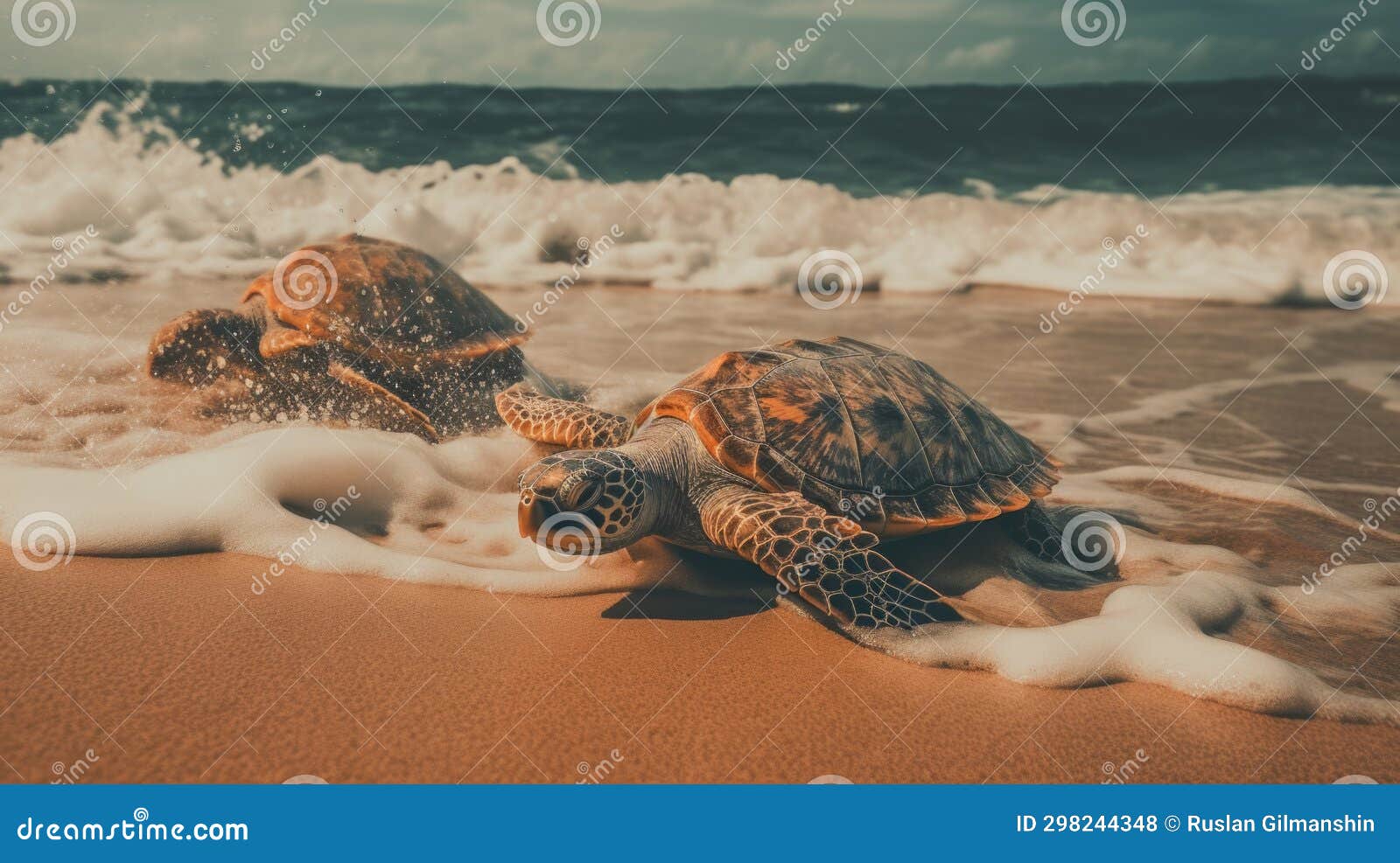 Baby Turtle Doing Her First Steps To the Ocean Stock Illustration ...